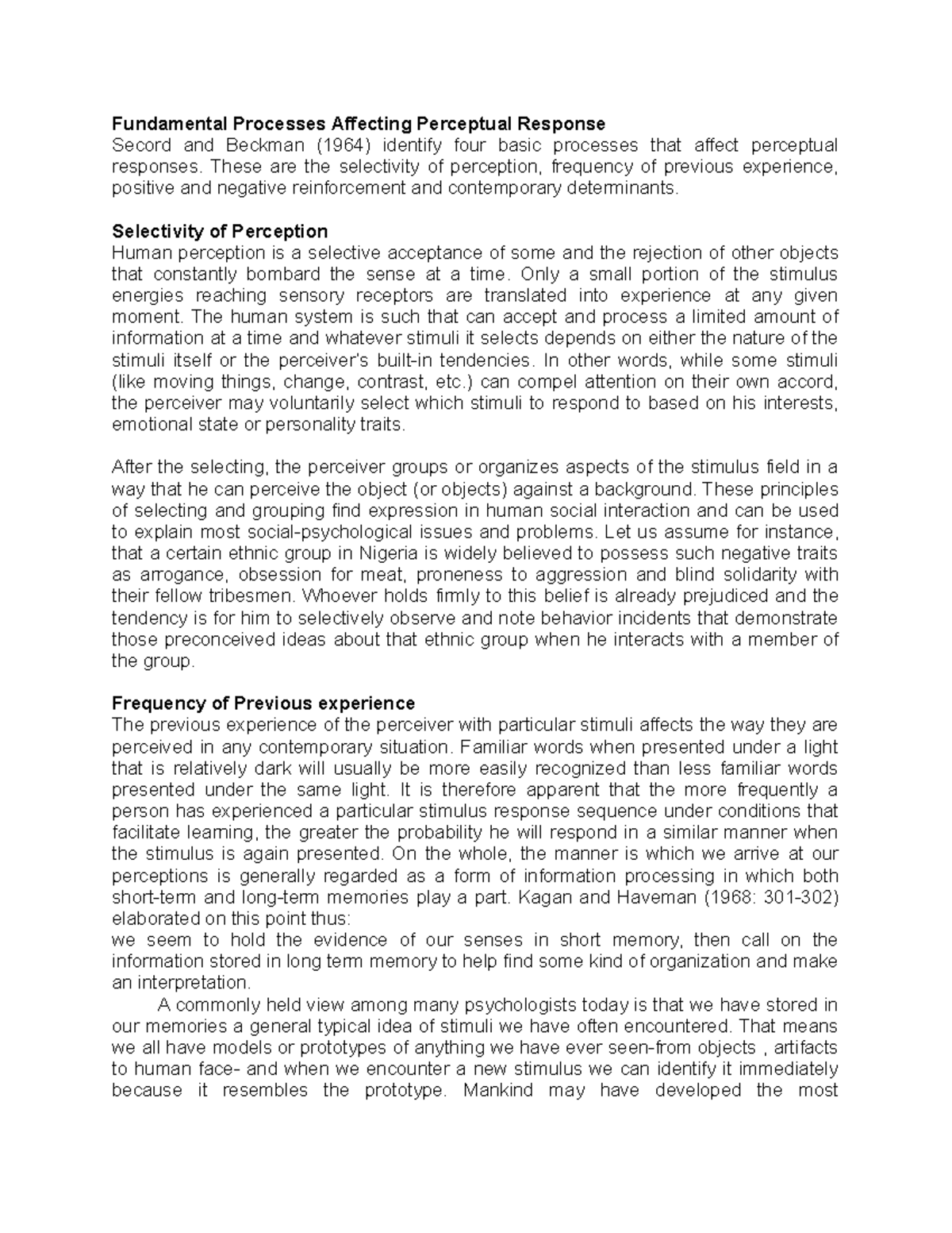 Fundamental Processes Affecting Perceptual Response - These are the ...