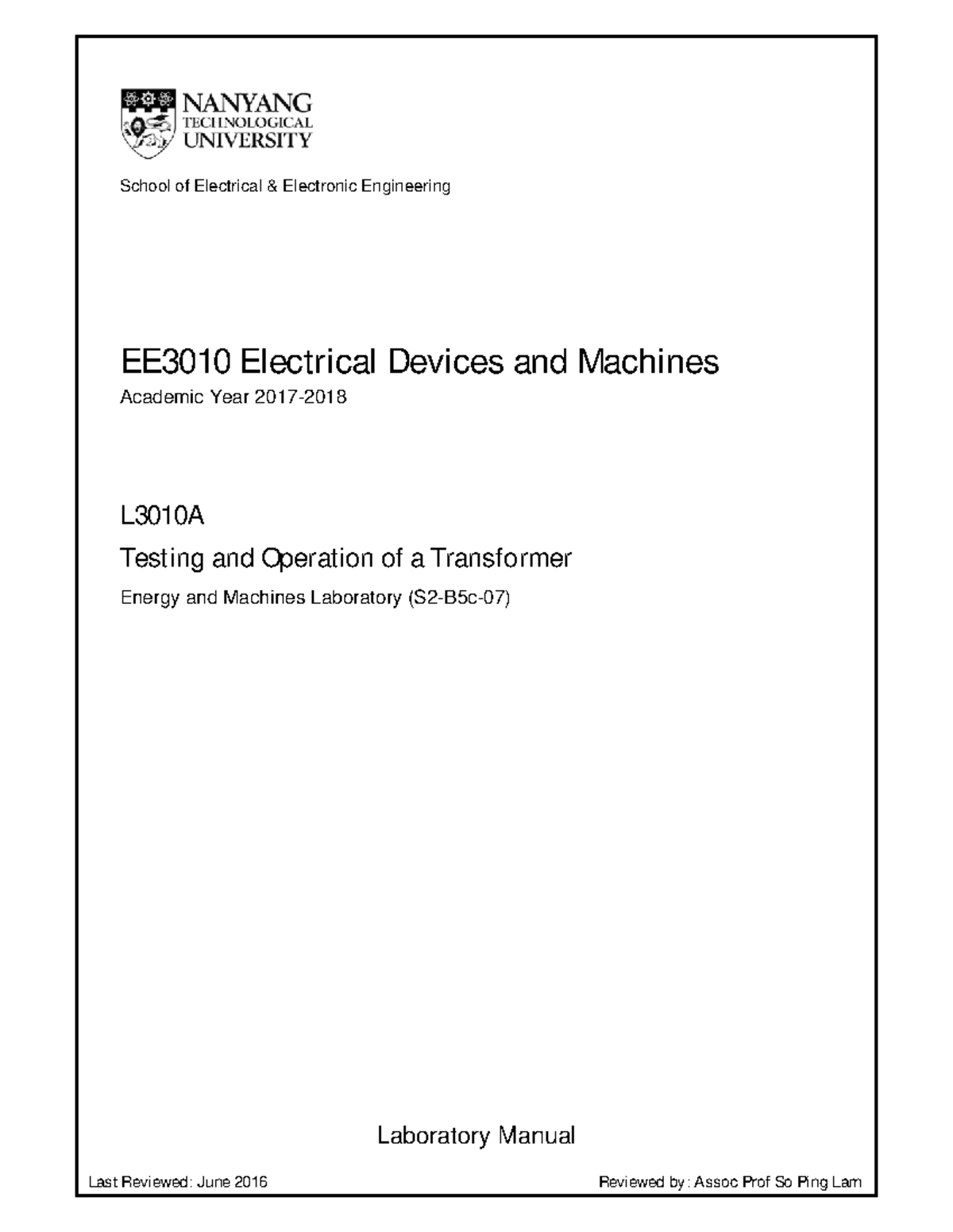 L3010A - Lab A - School of Electrical & Electronic Engineering EE3010 Electrical Devices and ...