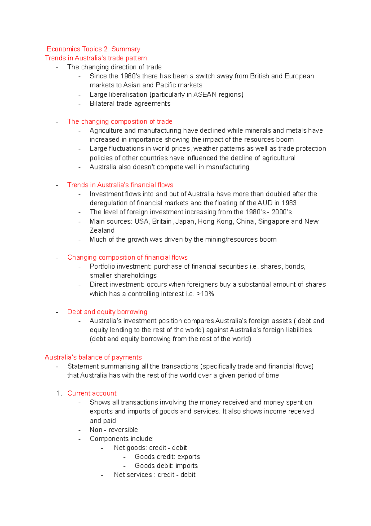 Economics Topics 2 Summary: global economy - Studocu