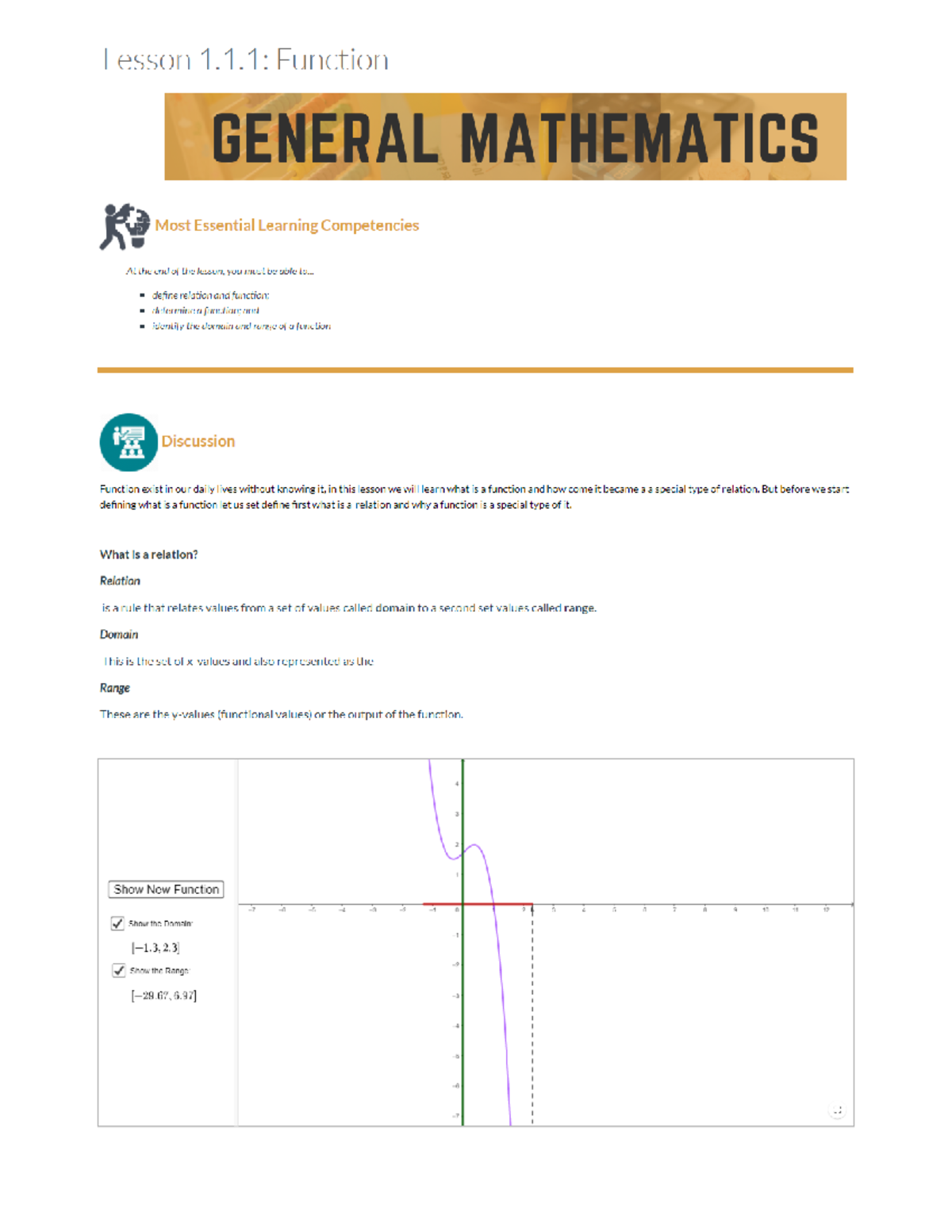 Lesson 1.1.1 Function - Mathematics In The Modern World - Studocu