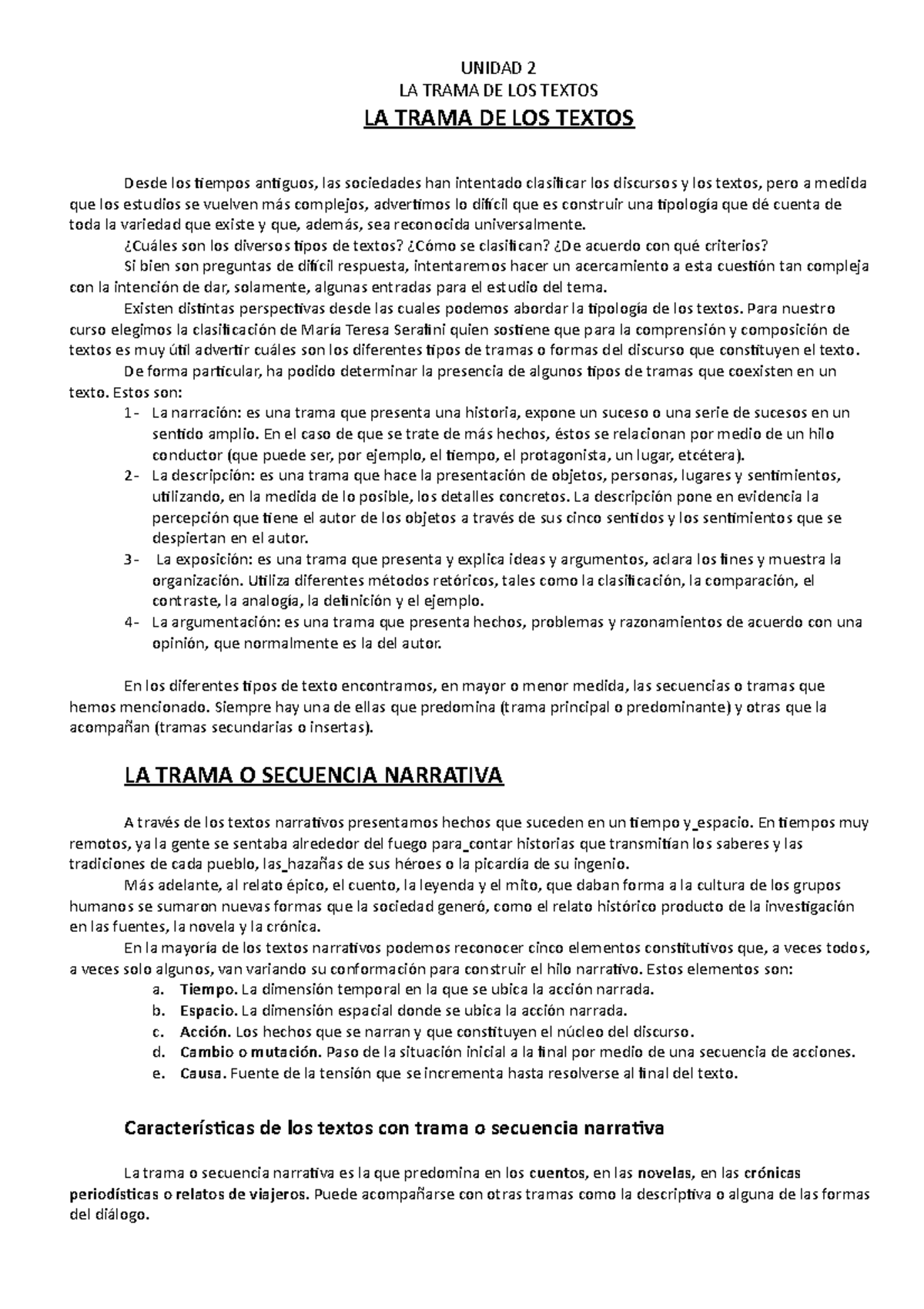 Unidad 2 - apuntes de clse - UNIDAD 2 LA TRAMA DE LOS TEXTOS LA TRAMA ...