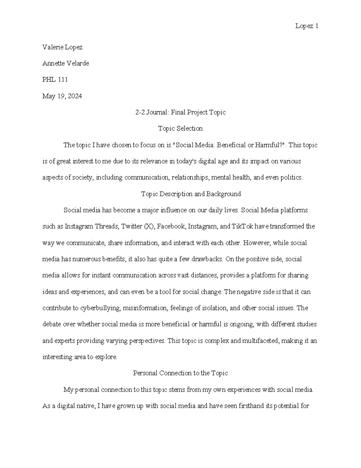 2-2 Journal - Final Project Topic - Valerie Lopez Annette Velarde PHL ...