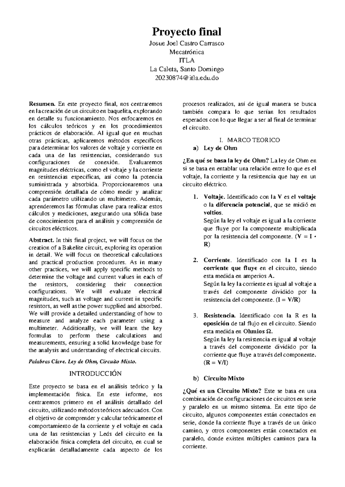 Proyecto final Ejemplo II - Proyecto final Josue Joel Castro Carrasco Mecatrónica ITLA La Caleta ...