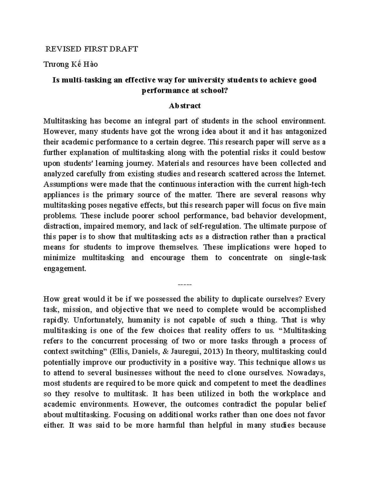 Revised First Draft - english - REVISED FIRST DRAFT Trương Kế Hào Is ...