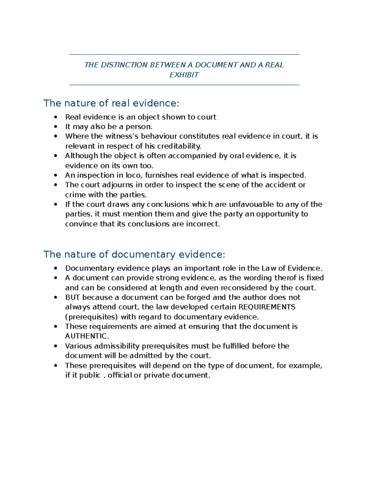 Evidence - Practice material - THE DISTINCTION BETWEEN A DOCUMENT AND A ...