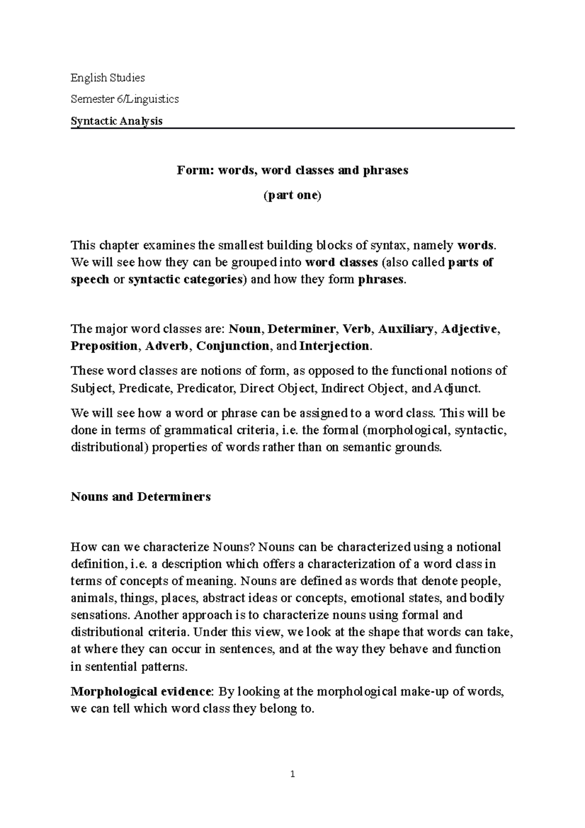 Syntactic Analysis 4 - English Studies Semester 6/Linguistics Syntactic ...