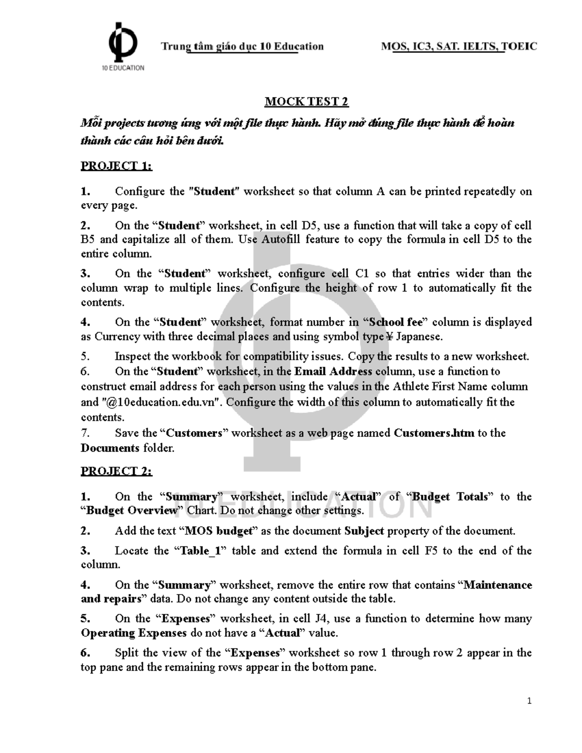 MOCK TEST 2 - đề mos - MOCK TEST 2 Mỗi projects tương ứng với một file ...