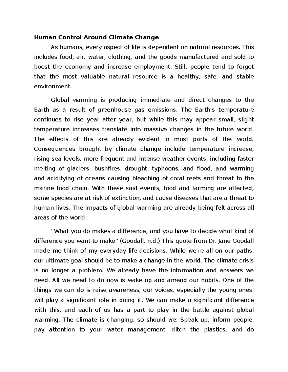 Human Control Around Climate Change - This includes food, air, water ...