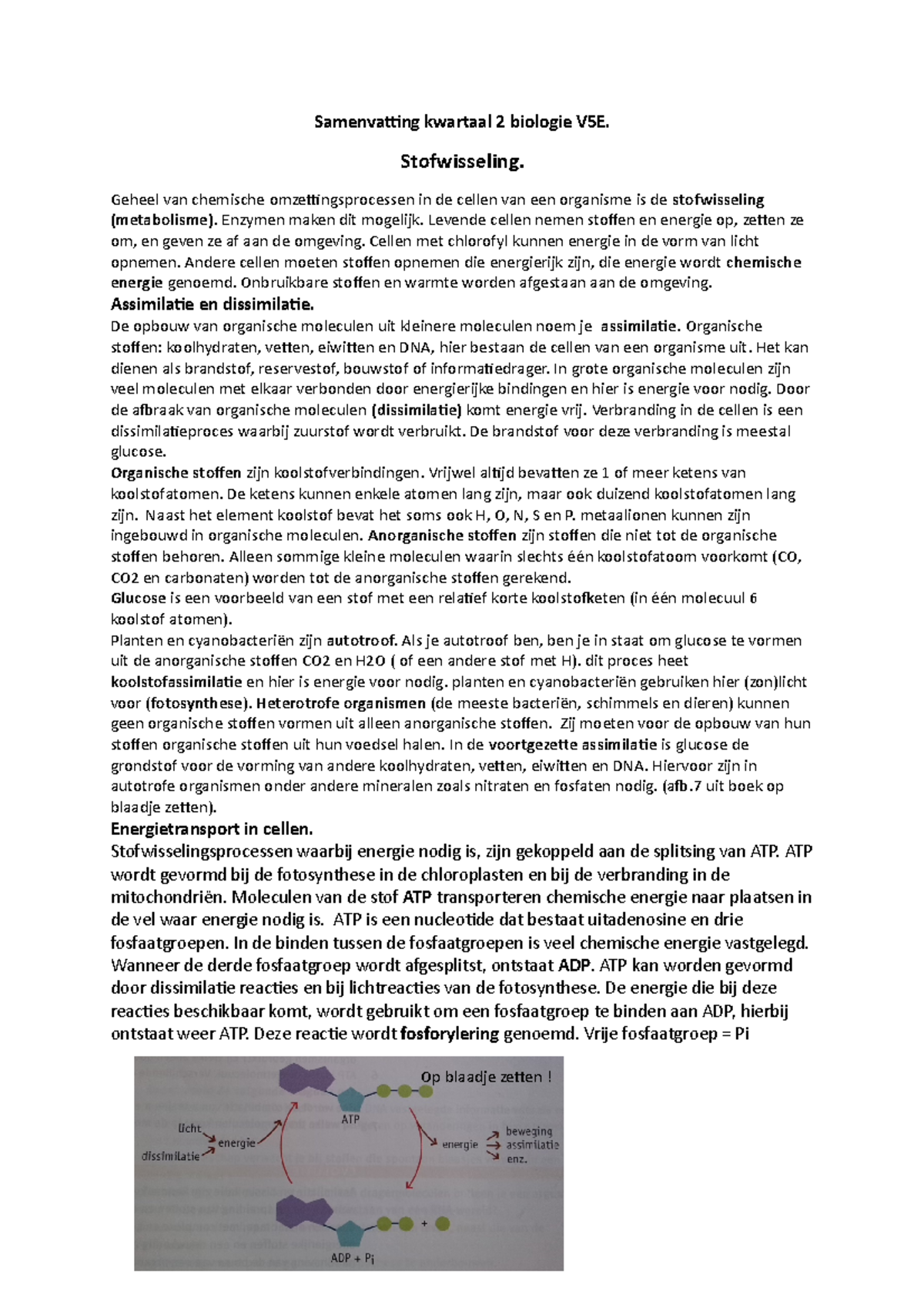 Bio stofwisseling - Samenvatting kwartaal 2 biologie V5E. Stofwisseling ...