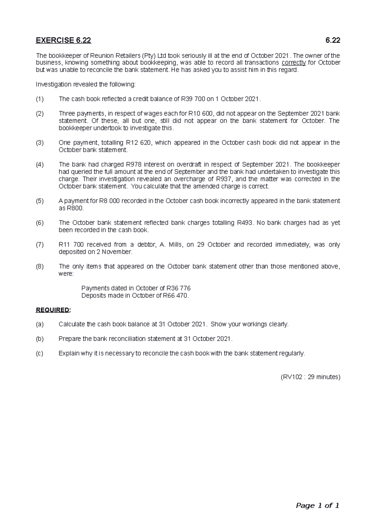 Exercise 6.22 (2023) - Assignment - EXERCISE 6 6. The bookkeeper of ...