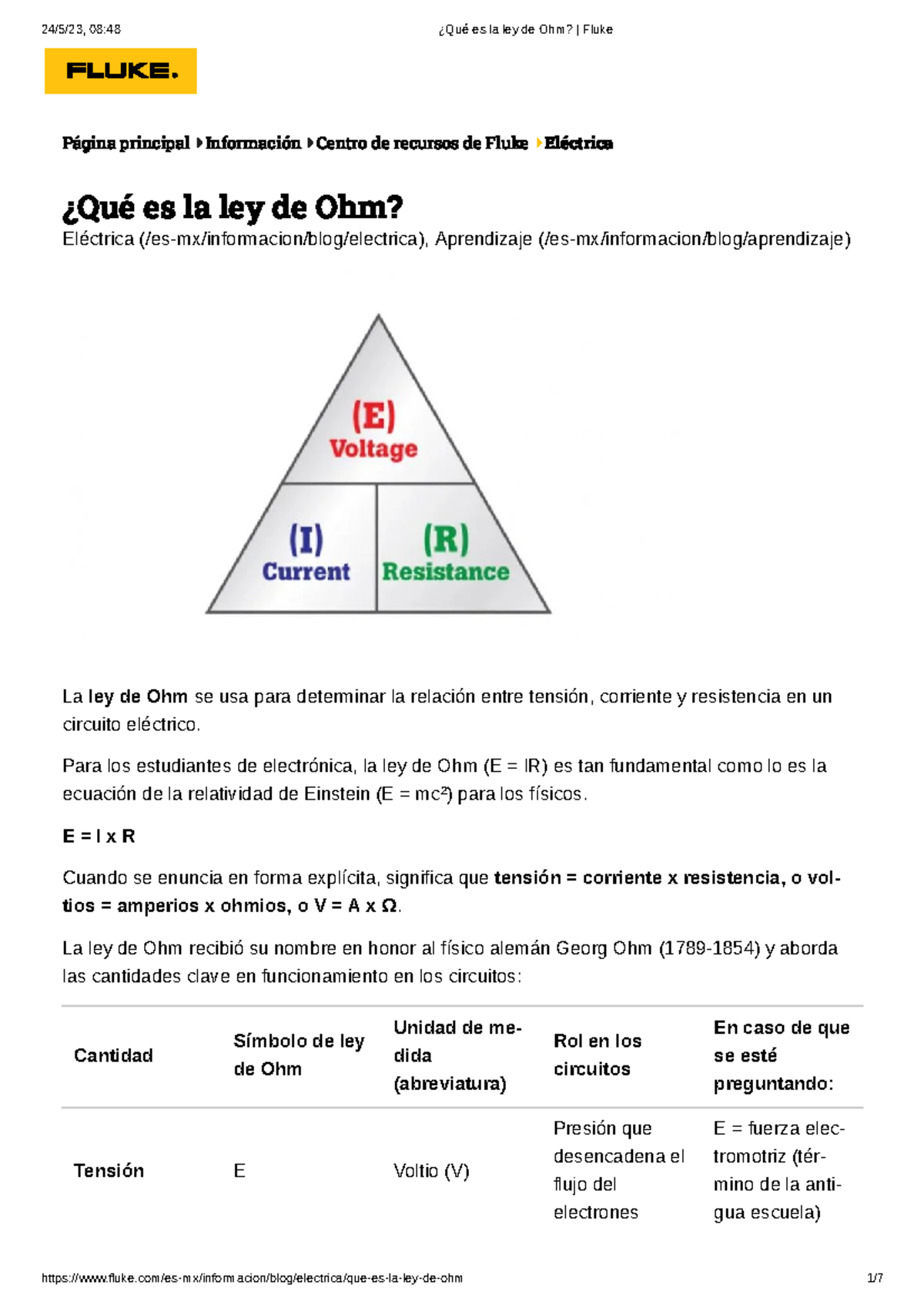 ¿Qué es la ley de Ohm Fluke - Página principal Información Centro de re ...