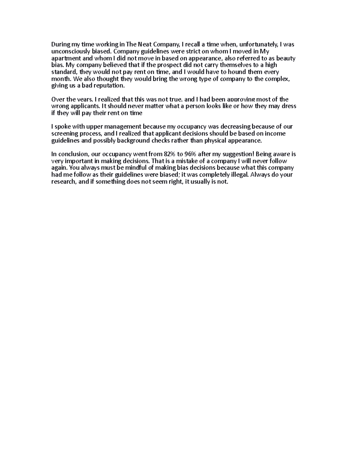 IDS-100 Module 2 Short Answer – Bias (1) rr - During my time working in ...