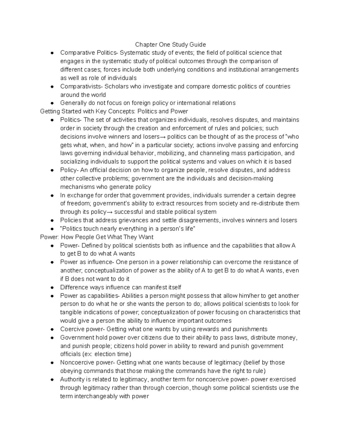 PSC1001 Chapter 1 Study Guide - Chapter One Study Guide - Studocu