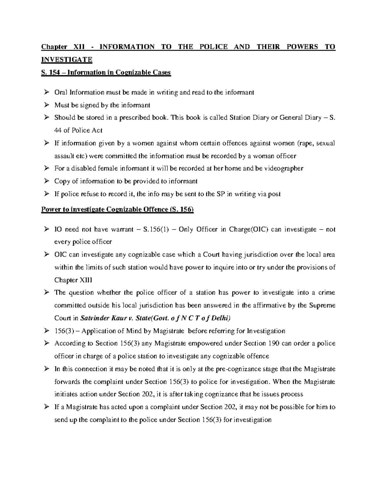 Chapter XII - Information TO THE Police AND Their Powers TO Investigate ...