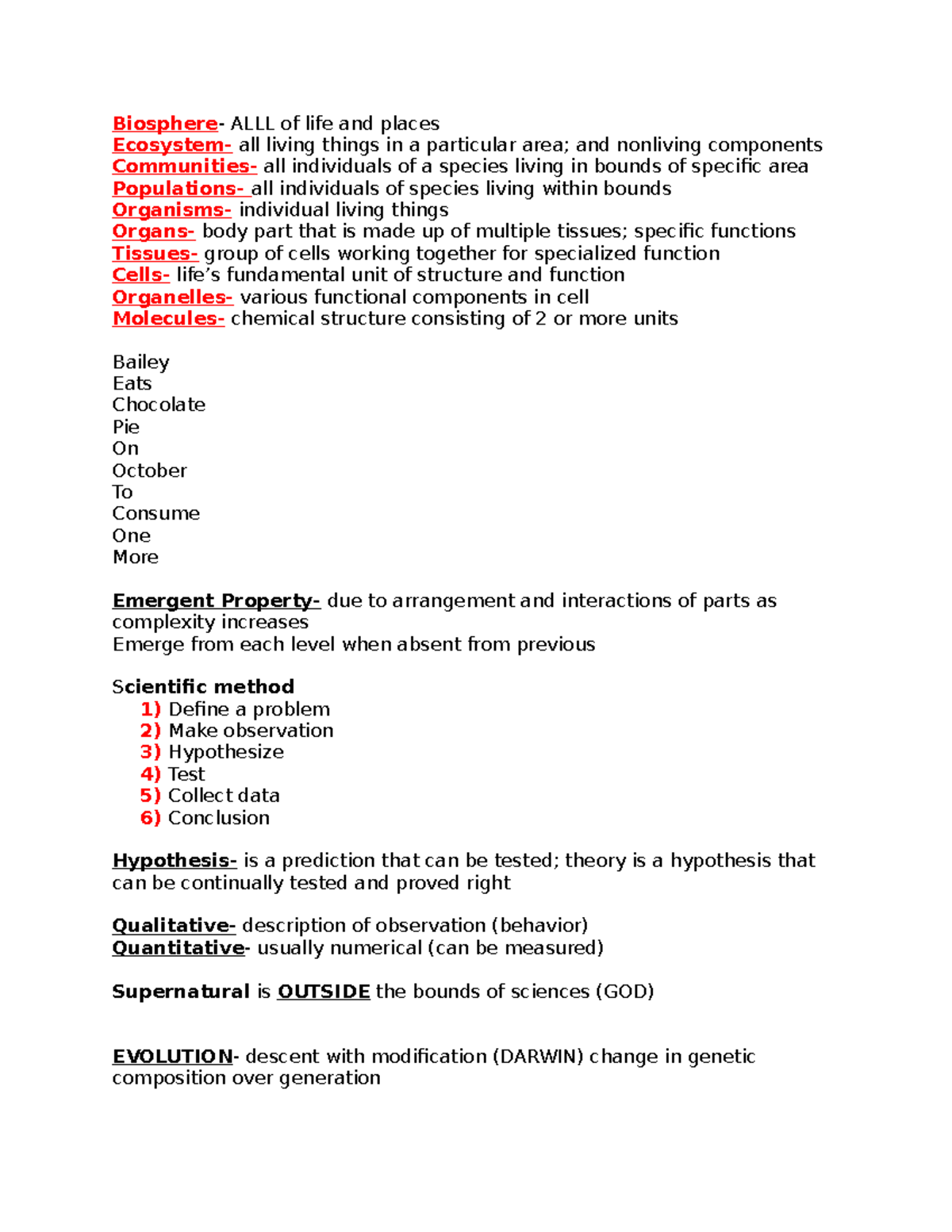 BIO TEST 1 - Lecture notes 1-5 - Biosphere- ALLL of life and places ...