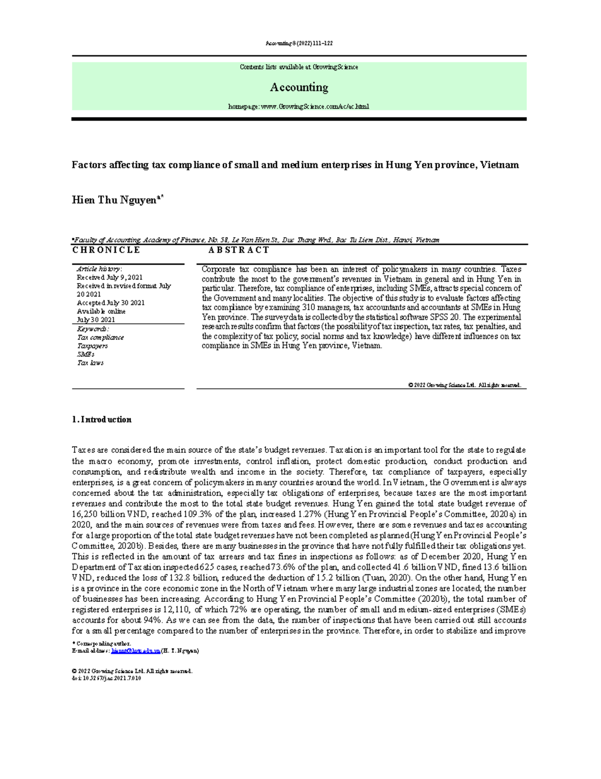 Tax rrl - Tax rrl - Corresponding author. E-mail address: hiennt@hvtc.edu (H. T. Nguyen) © 2022 ...