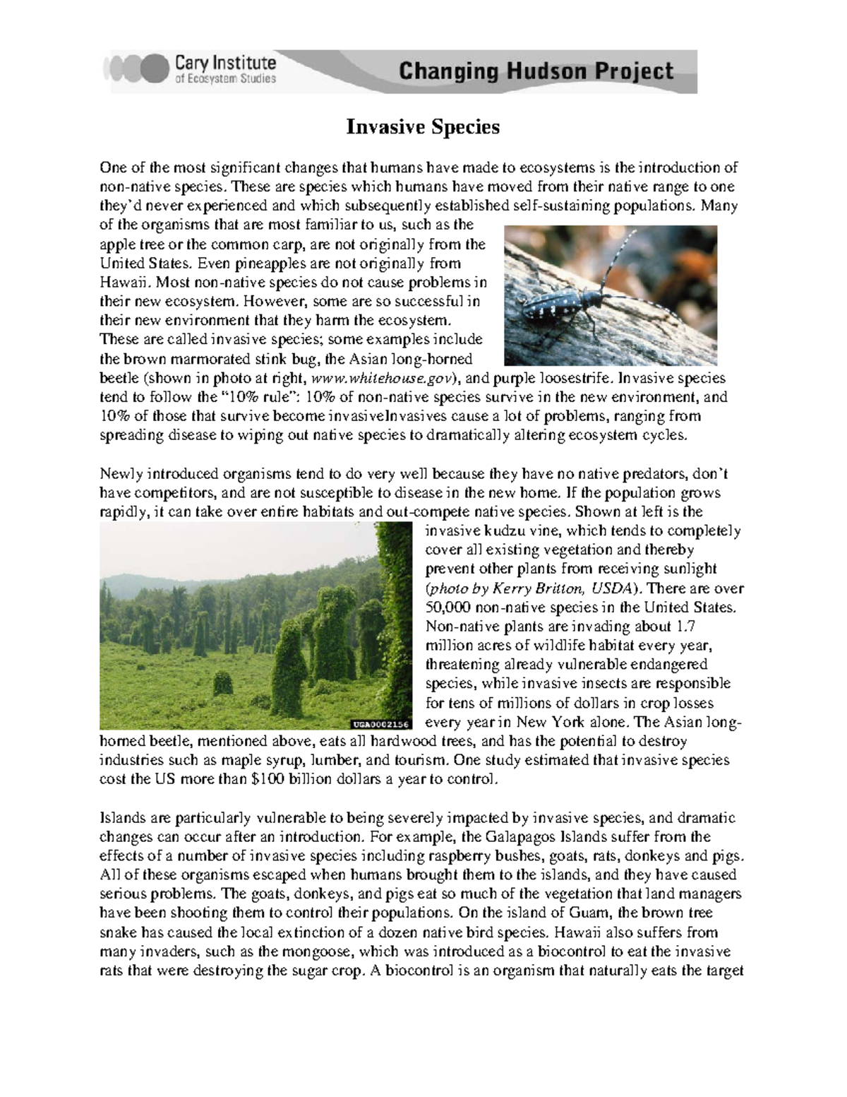 Article- Invasive Species - Invasive Species One of the most ...