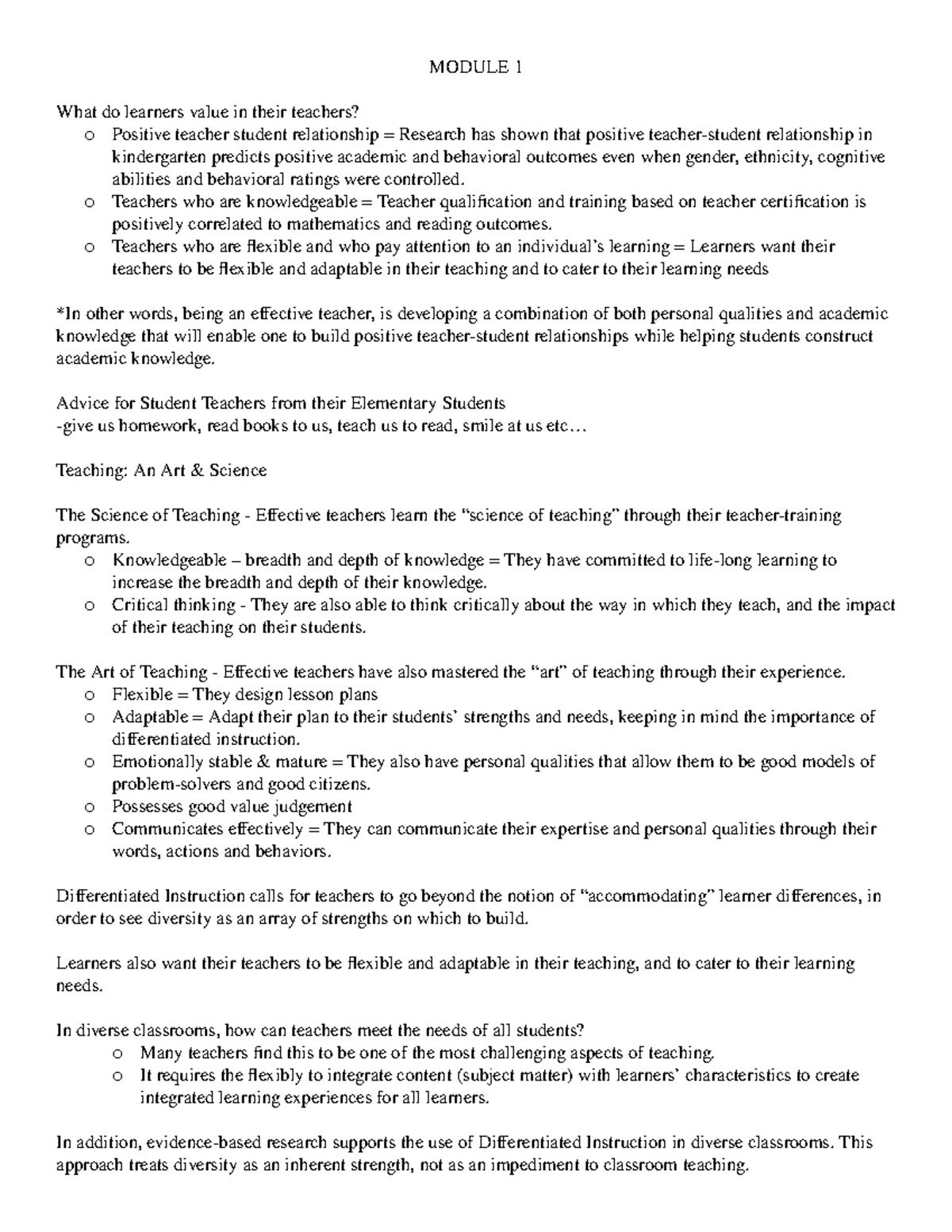 Helpful notes to study for final - MODULE do learners value in their ...