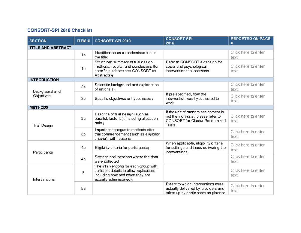 Consort-SPI Checklist - Evidence Based Practice - UiTM - Studocu