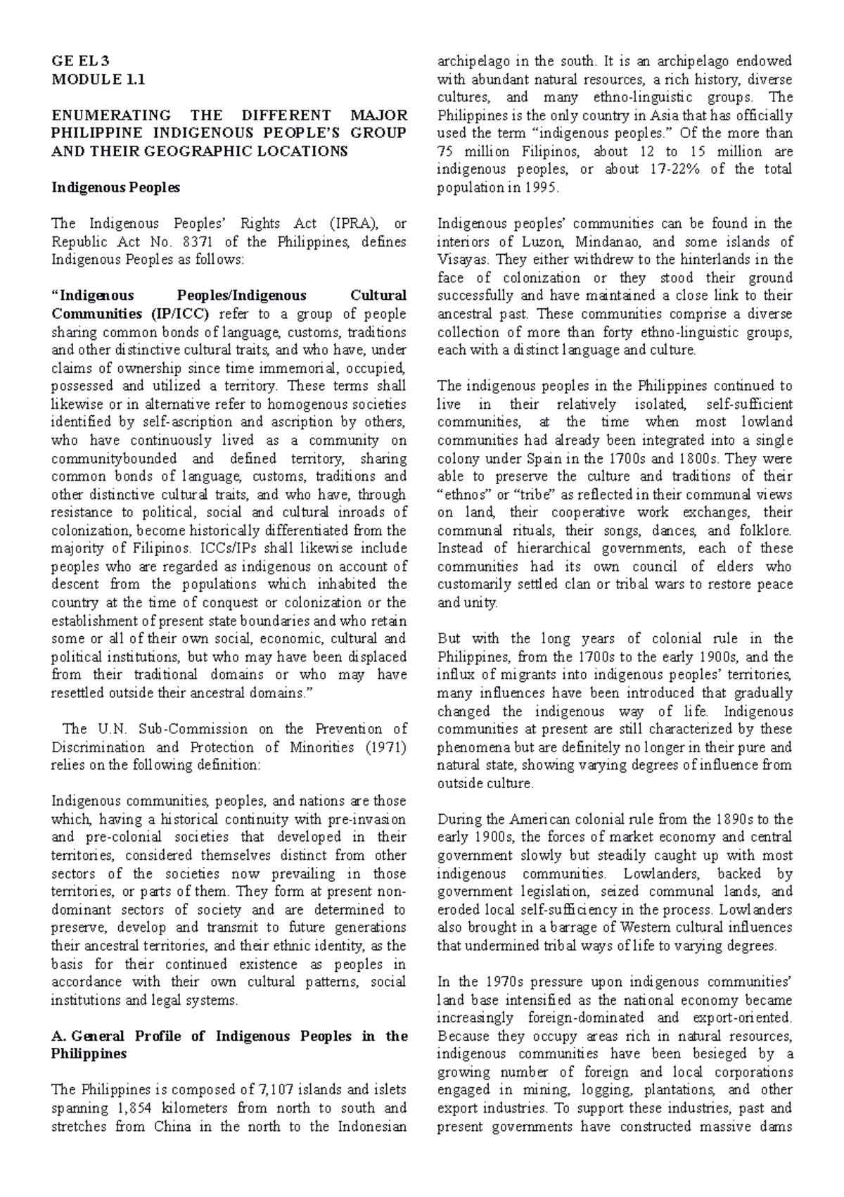 GE EL 3 Module 1 - NOTES FOR COLLEGE STUDENTS - GE EL 3 MODULE 1 ...