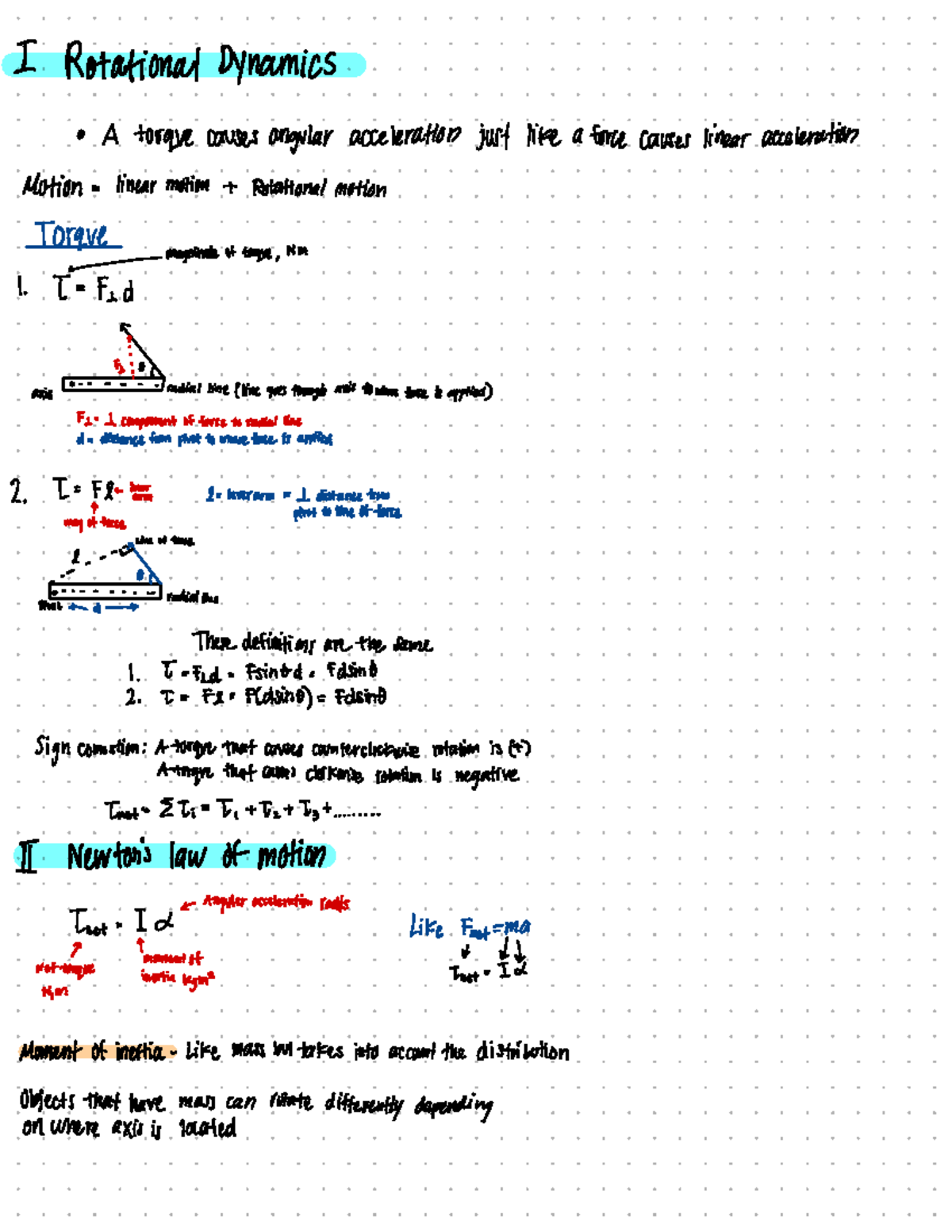 Unit 9 Rotational Dynamics - I Rotational Dynamics A torque causes ...