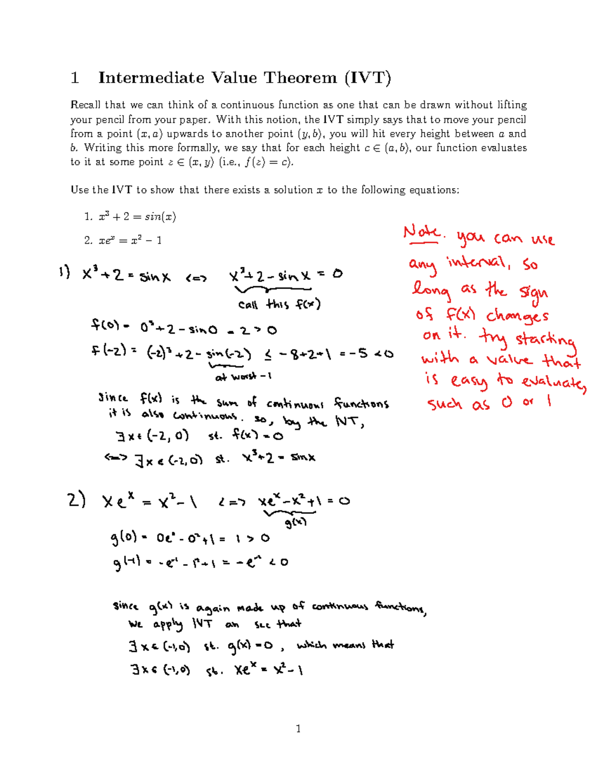 154 Midterm Review - Solutions - 1 Intermediate Value Theorem (IVT ...