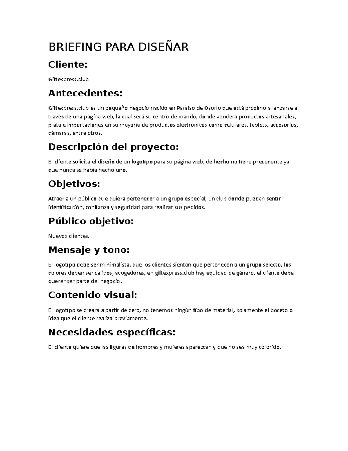 Recurso Brief ejemplo Trino - BRIEFING PARA DISEÑAR Cliente ...