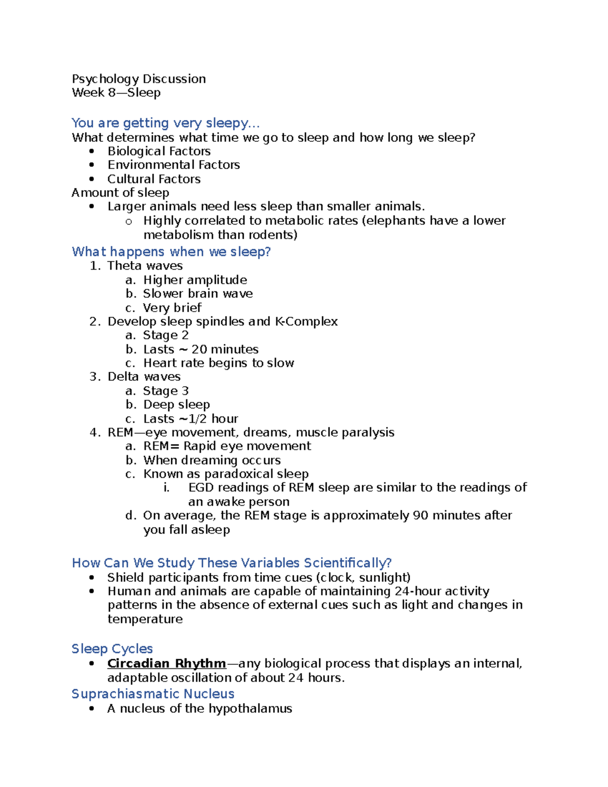 Psychology Discussion 10:15 - Psychology Discussion Week 8—Sleep You ...