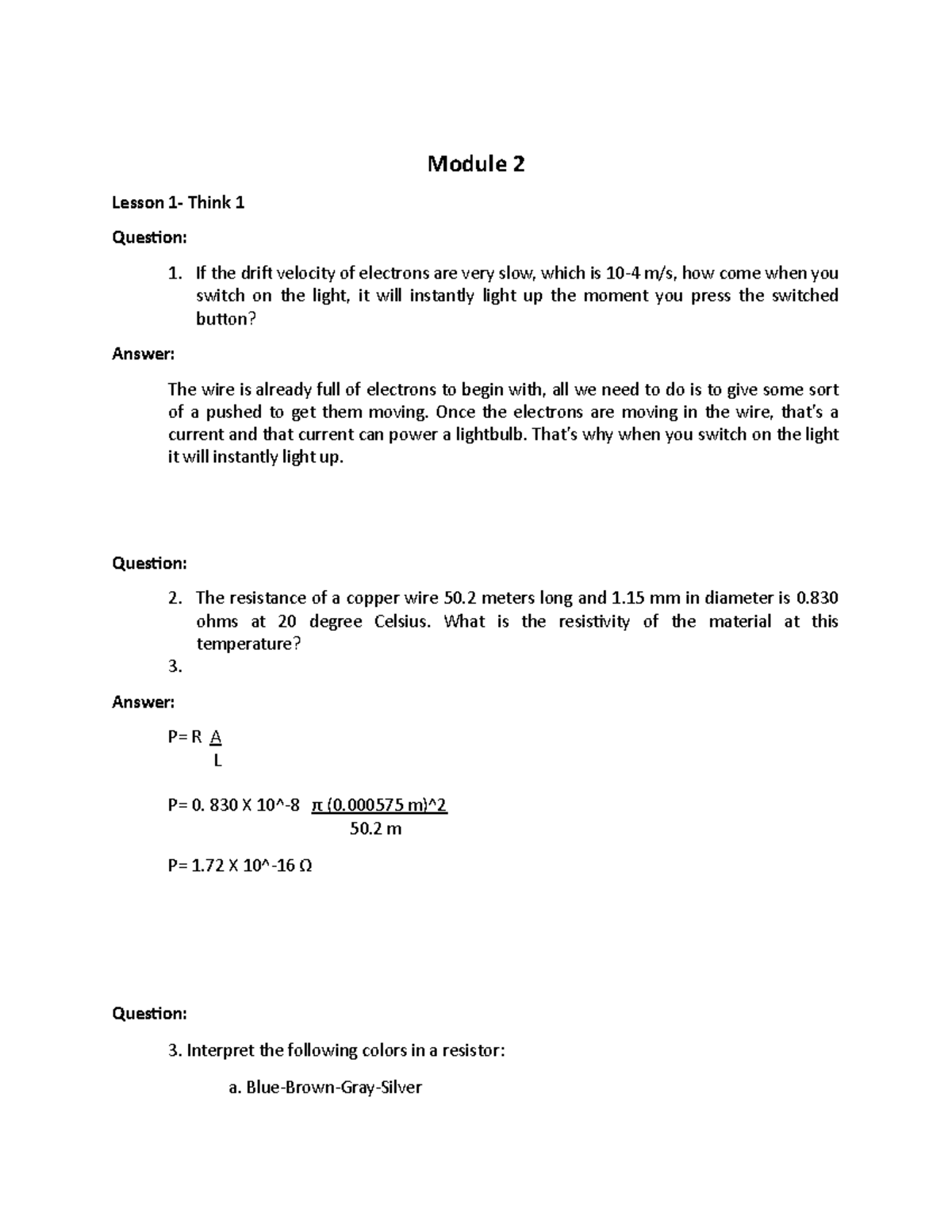 Electricity and Magnetism Module 2 Lesson 1, 2, 3, 4 and 5 - Module 2 ...