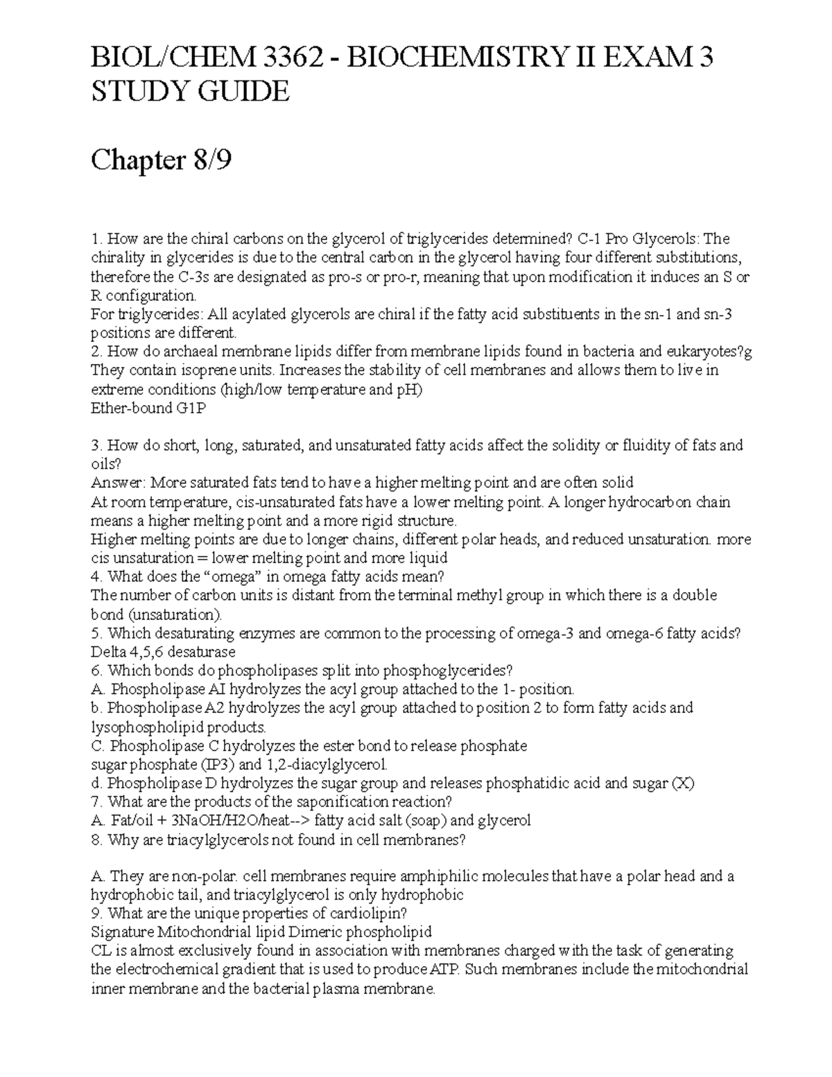 BIOL 2 Fchem 3362 Biochemistry II EXAM 3 Study Guide.docx - BIOL/CHEM 3362 - BIOCHEMISTRY II ...