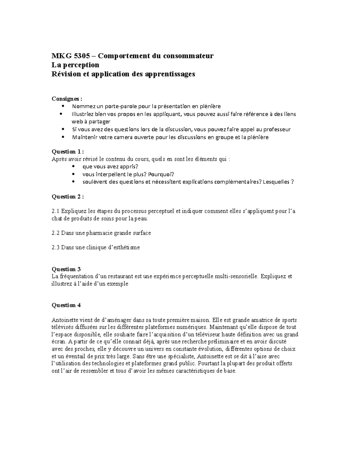 Exercice La perception -2.0 - MKG 5305 – Comportement du consommateur La perception Révision et ...