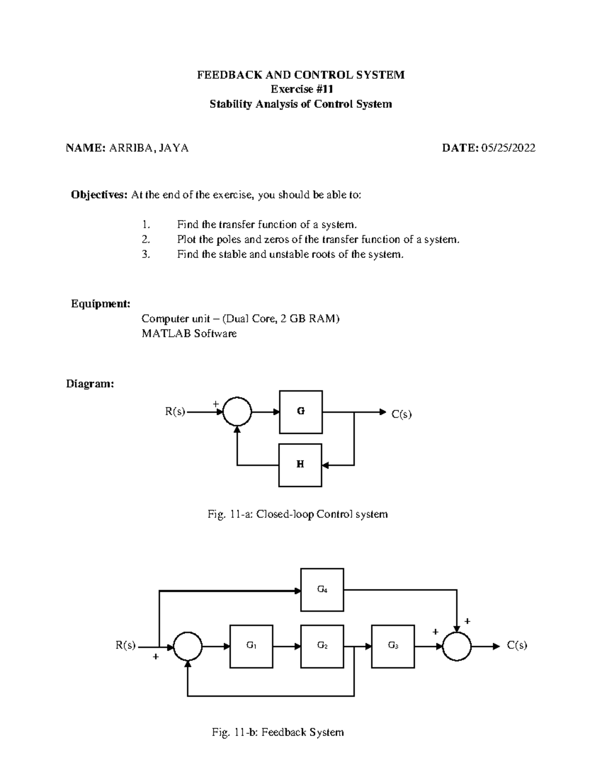 Arriba LAB#11 - Stability Analysis of Control System - FEEDBACK AND ...