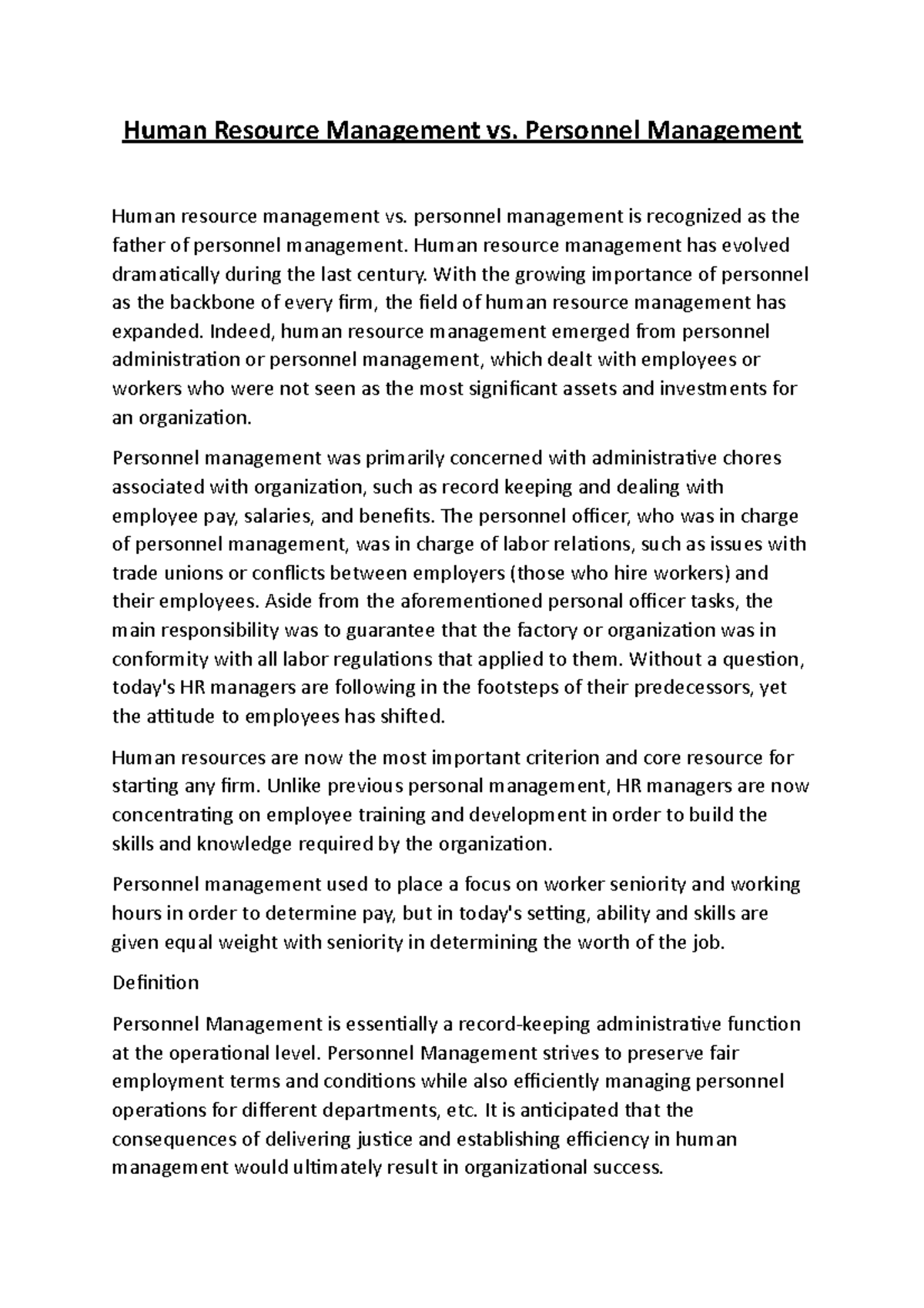 Human Resource Management vs Personnel Management - Human Resource ...