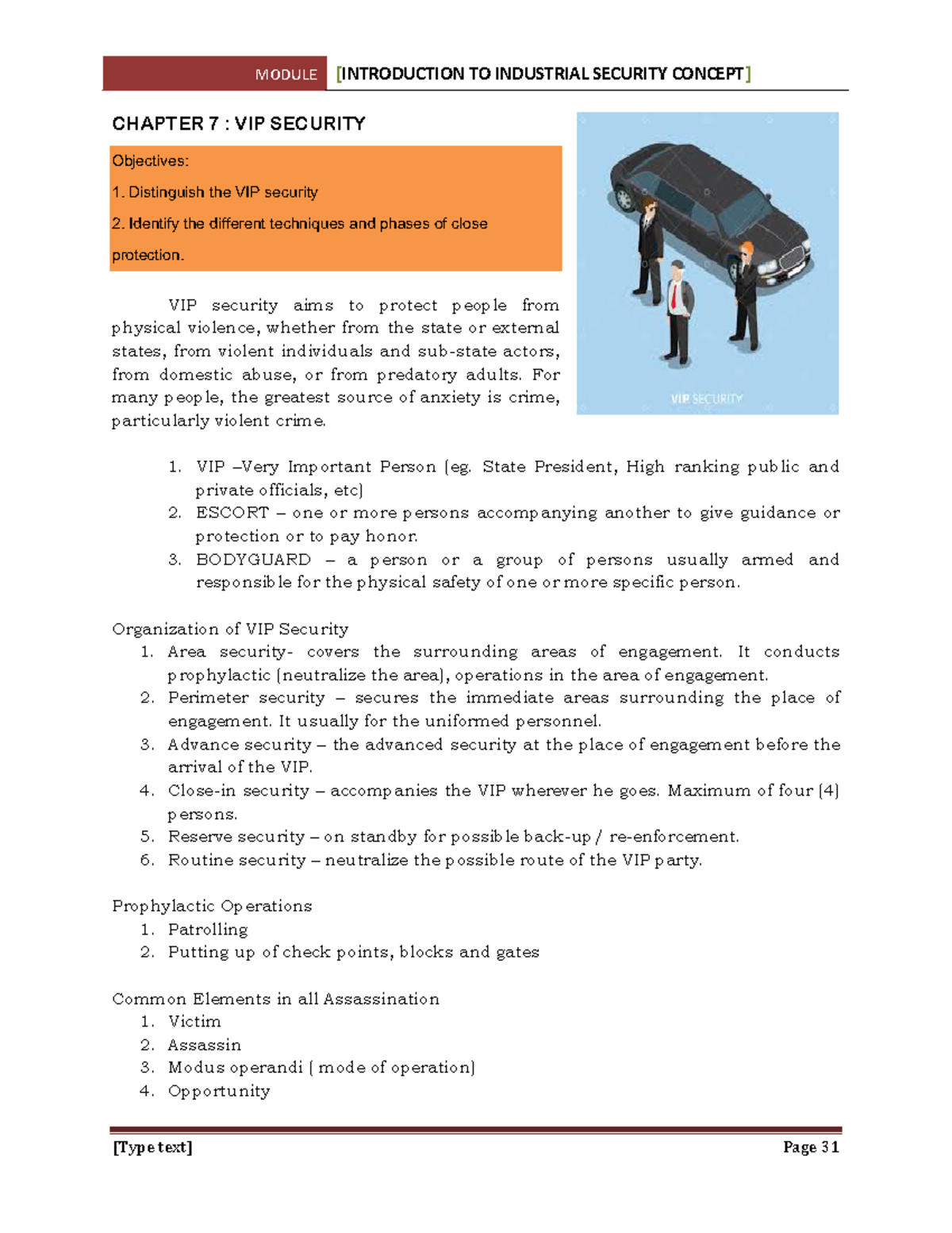 Chapter 7 - NAAAAA - CHAPTER 7 : VIP SECURITY Objectives: Distinguish ...