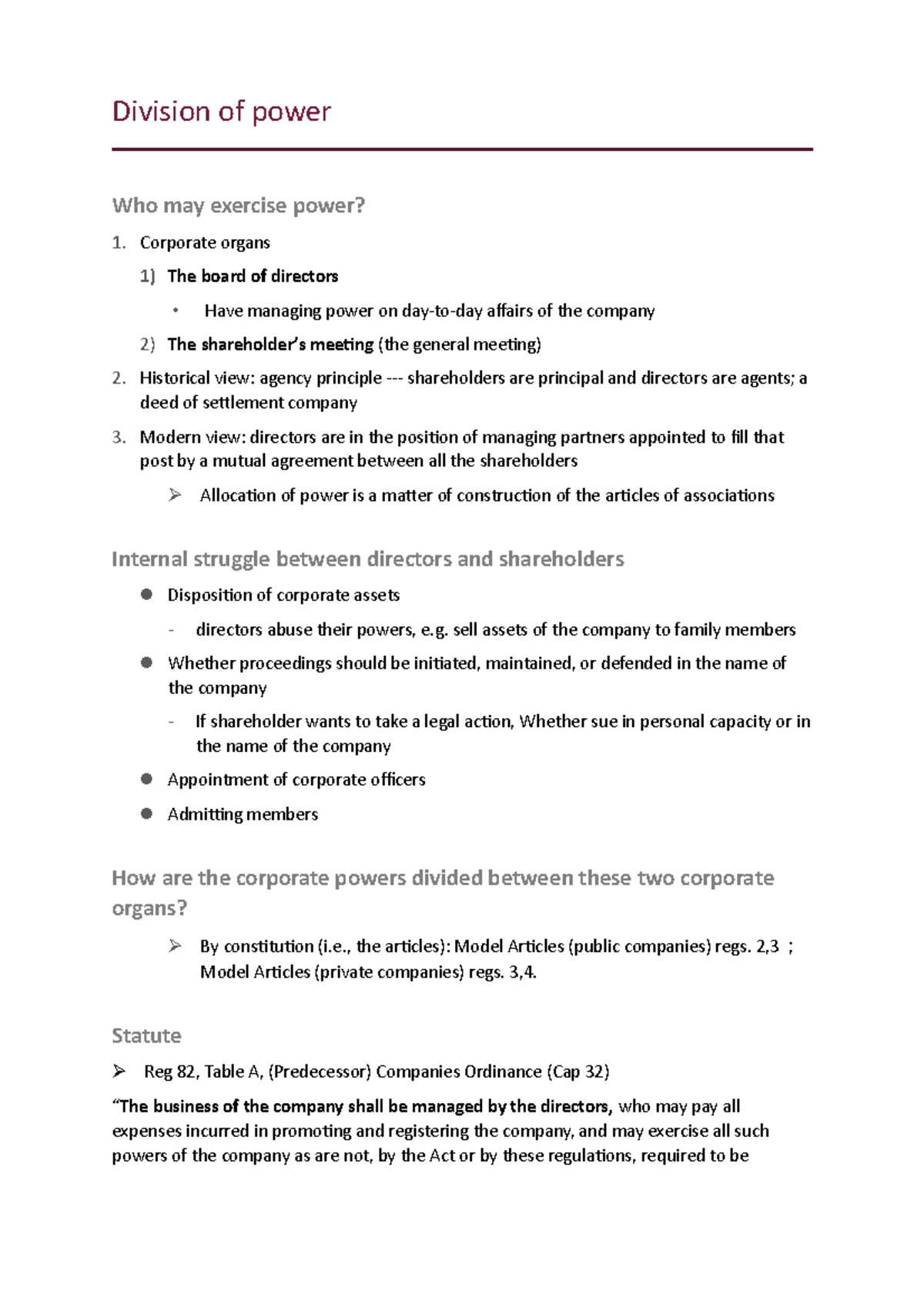 Division of power - Division of power Who may exercise power? Corporate ...
