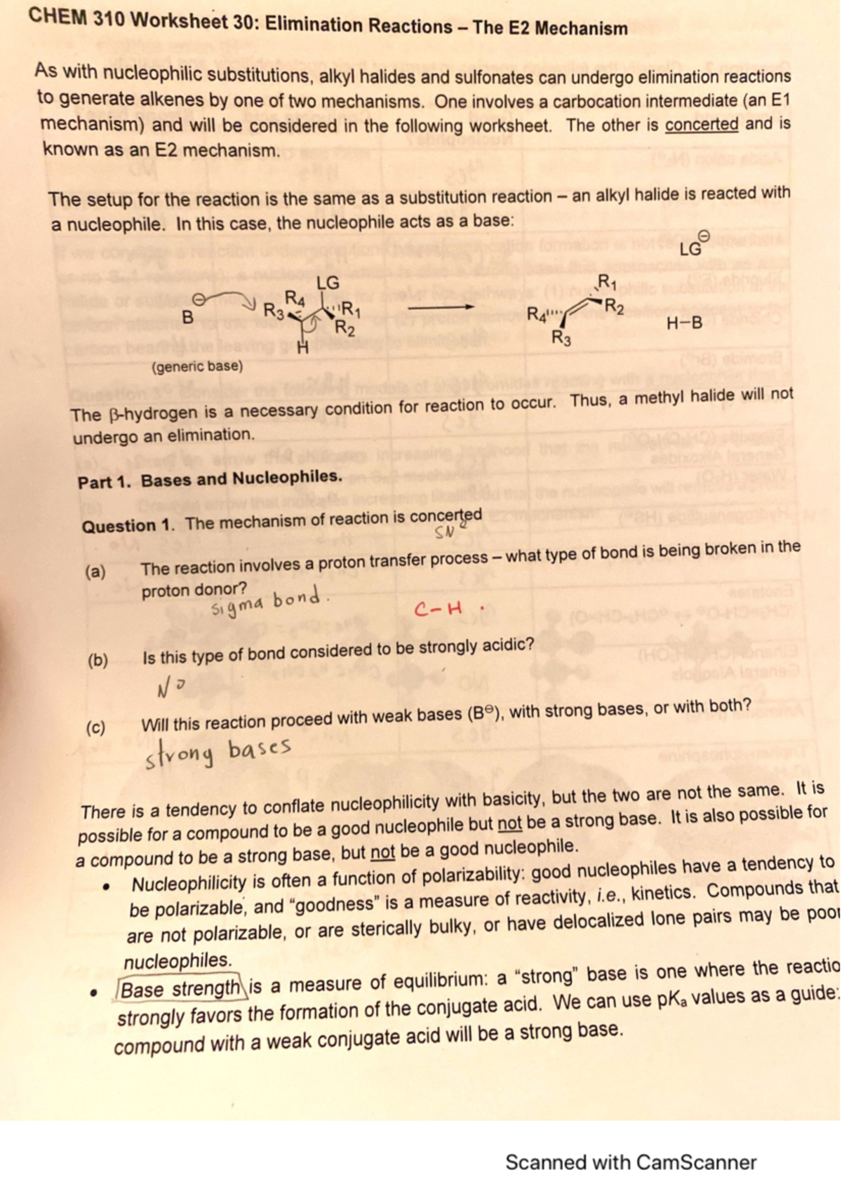 Worksheet 30 - assignment - CHEM 310 Worksheet 30: Elimination ...