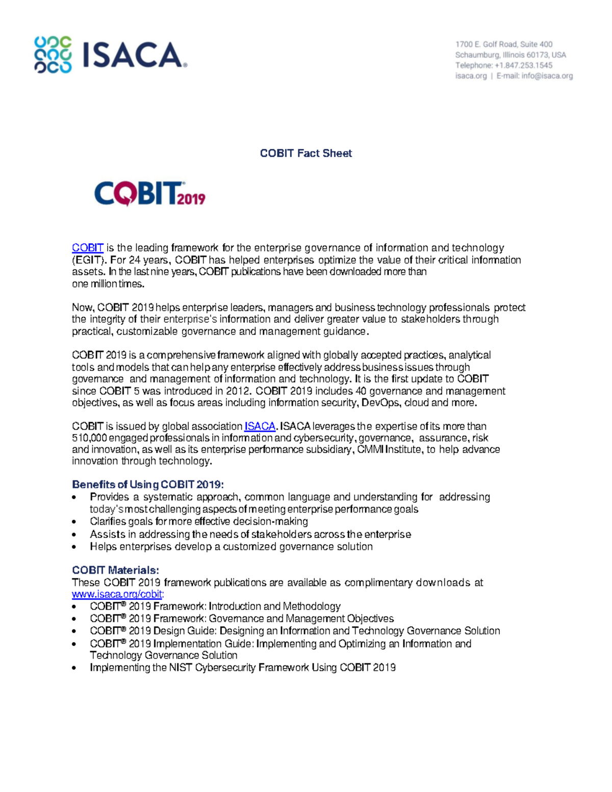 Cobit-Fact-Sheet 0420 - COBIT Fact Sheet COBIT is the leading framework ...
