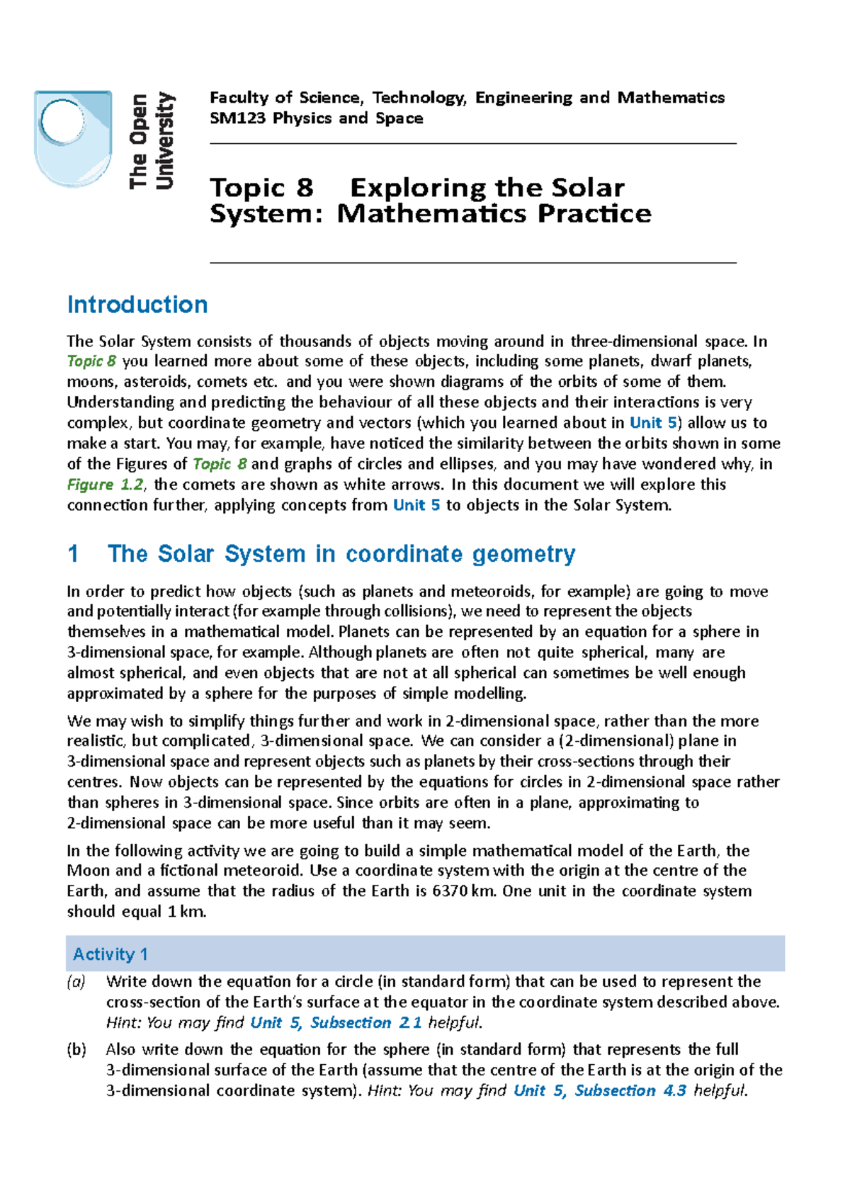 Maths topic 8 solar system - Faculty of Science, Technology ...