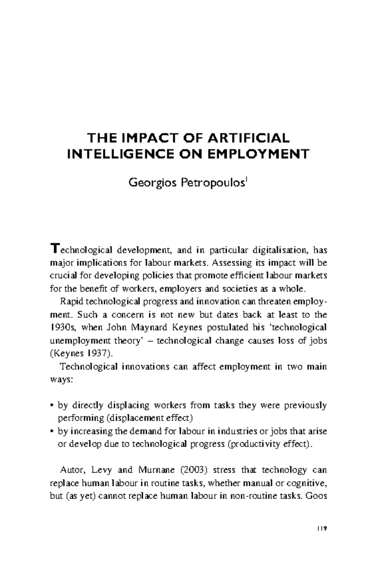 The Impact of Artificial Intelligence on Employment - 119 Technological ...