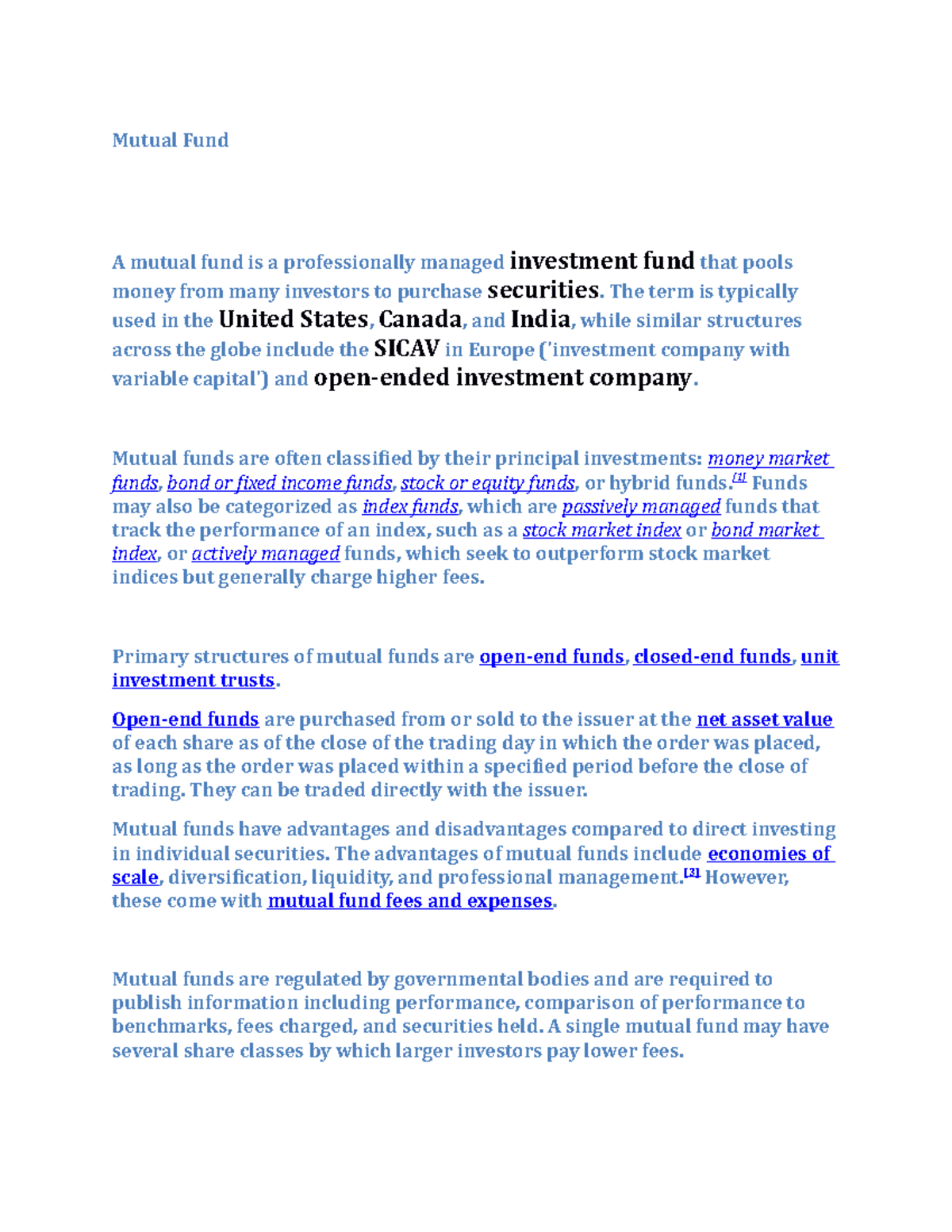 Mutual Fund Project - It's My Lecture Notes - Mutual Fund A mutual fund ...