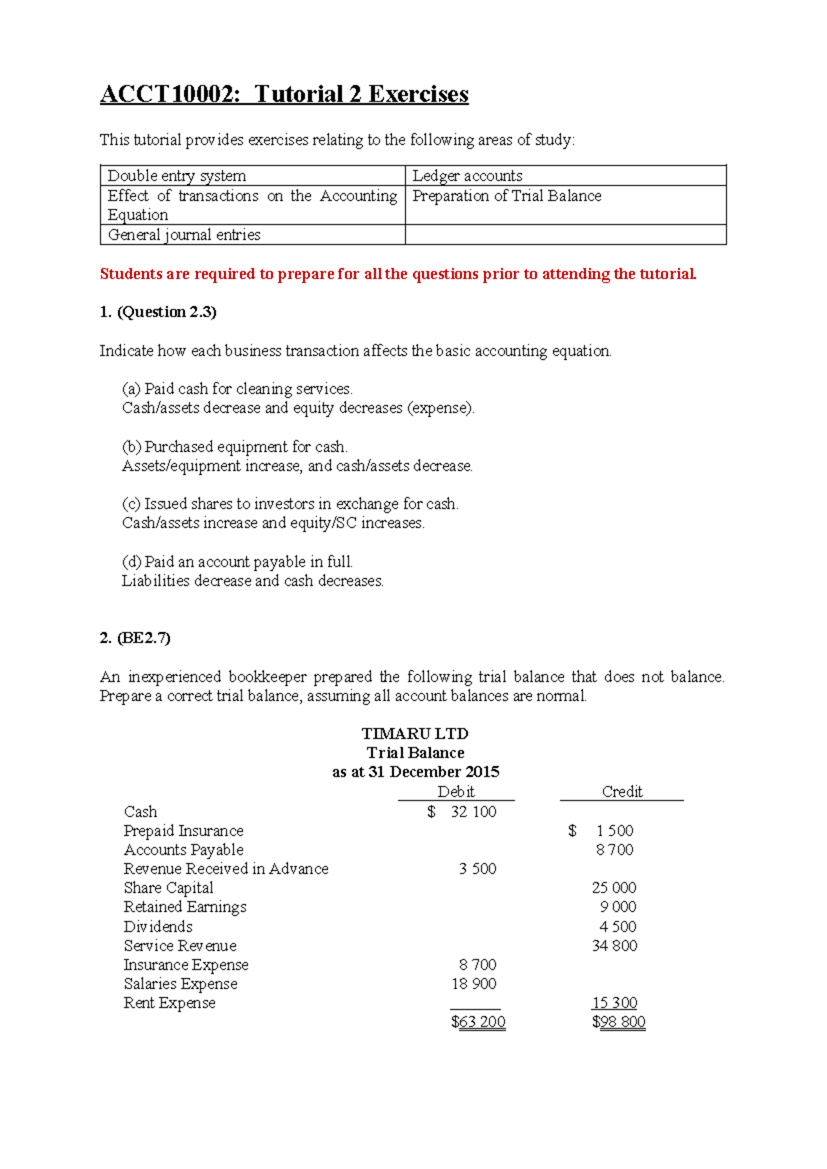 ACCT10002 Tutorial 2 In-class Exercises - ACCT10002: Tutorial 2 Exercises This tutorial provides ...