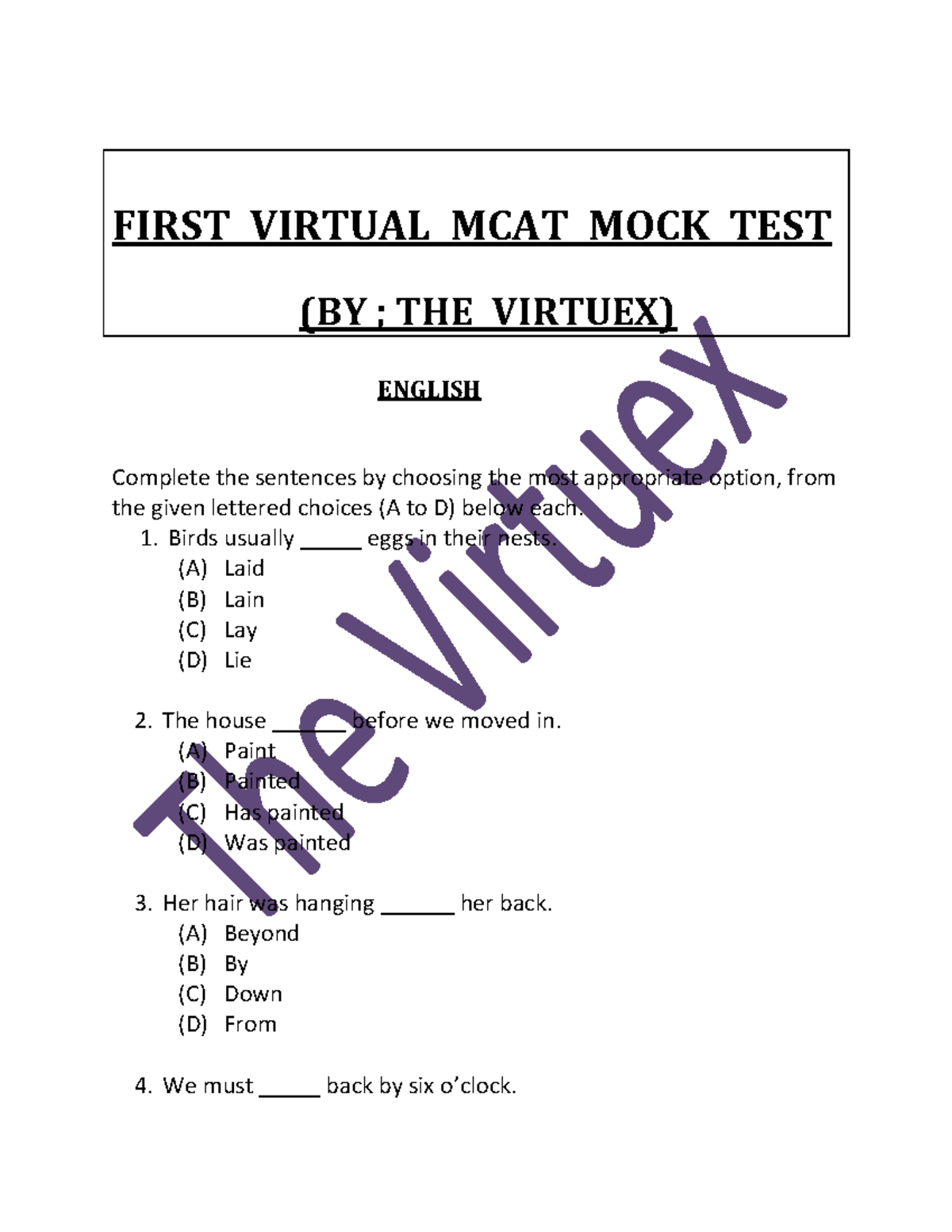 MOCK TEST For Medical Students - anatomy - Studocu