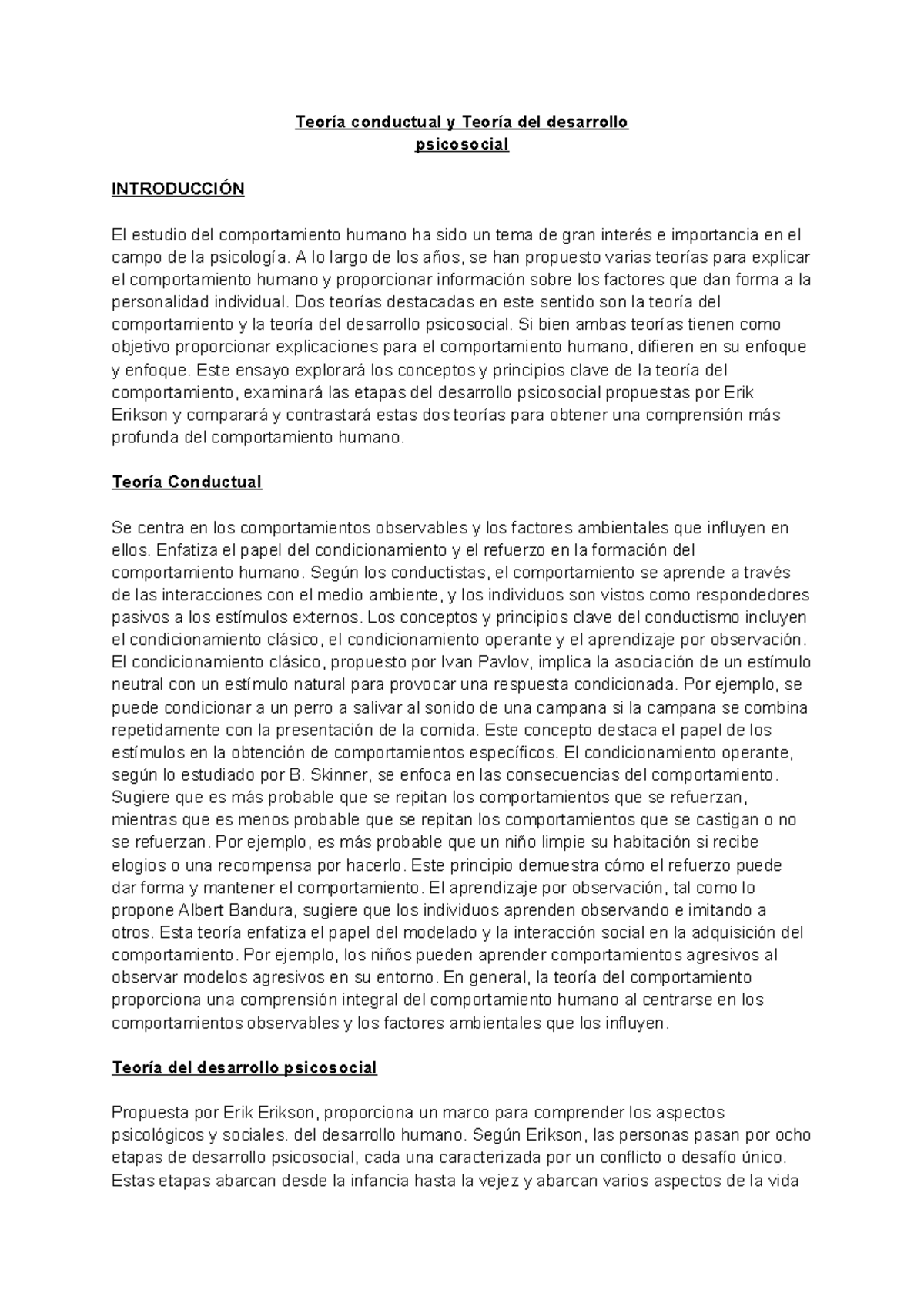 Teorías del desarrollo psicosocial y conductual definición del texto ...