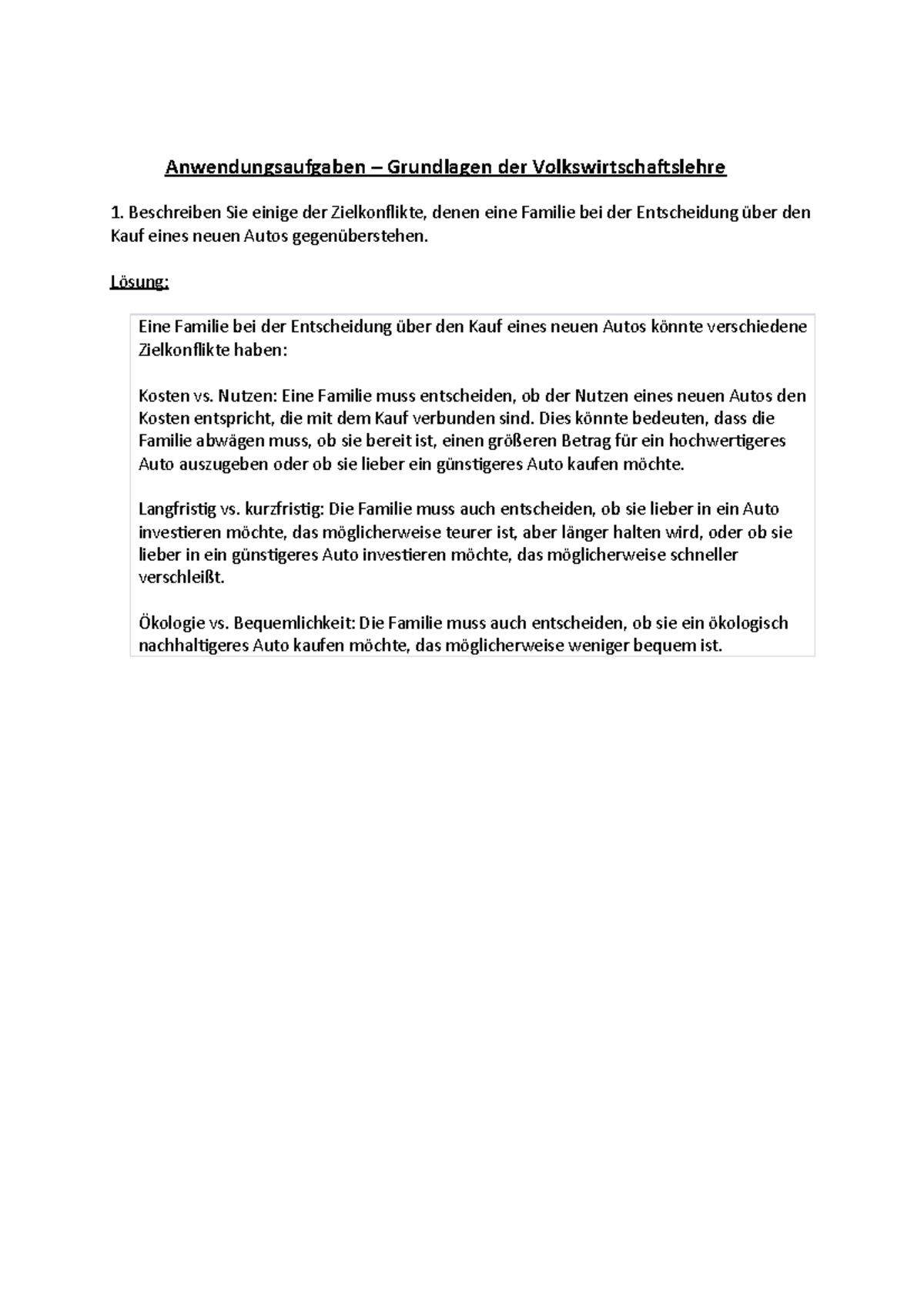 Anwendungsaufgaben mit Lösungen - Grundlagen der VWL (1 ...
