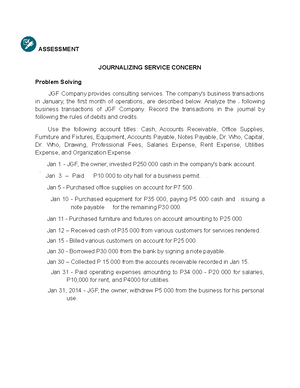 Journalizing Service Concern- D. Cruz Transaction - JOURNALIZING SERVICE CONCERN Chart of ...
