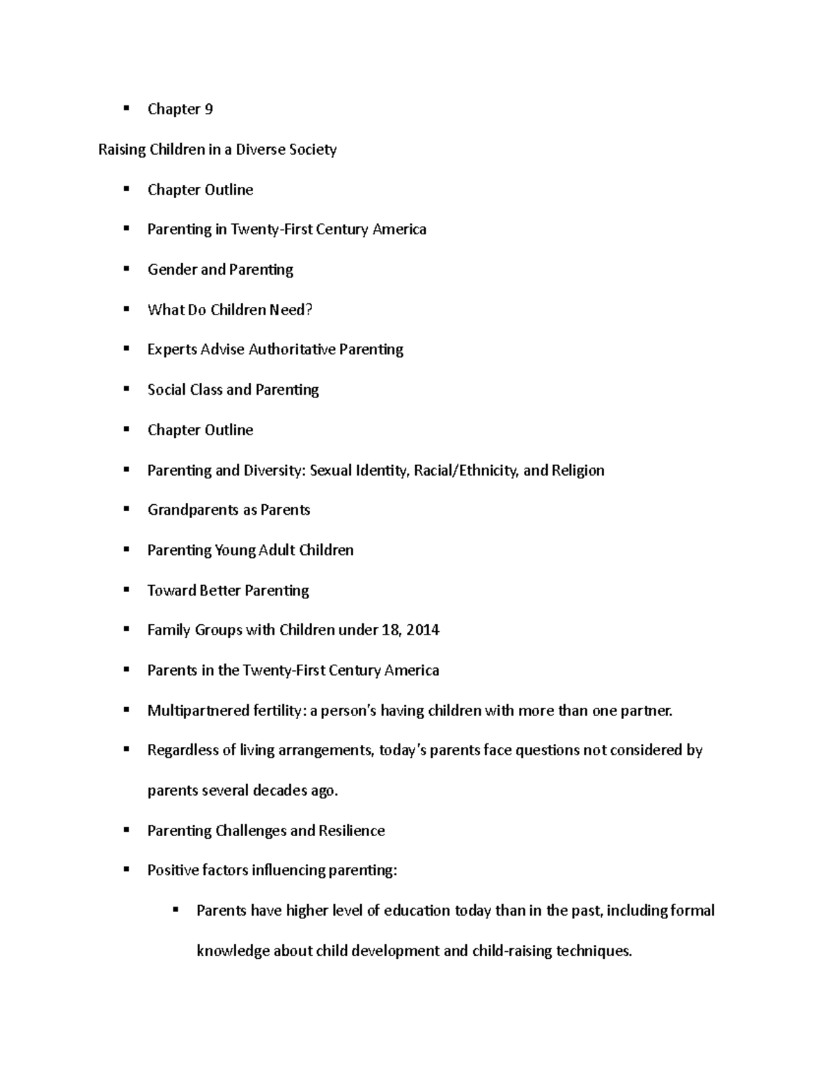 FMST 101 Notes 11 - § Chapter 9 Raising Children in a Diverse Society ...