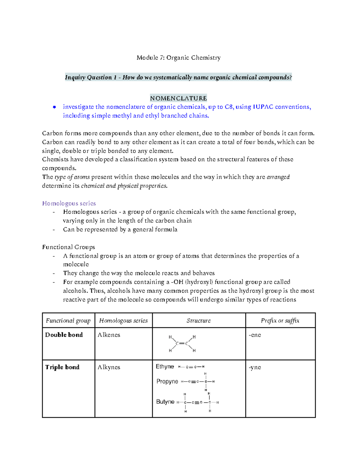 Module 7 Organic Chemistry - Google Docs - Module 7: Organic Chemistry ...