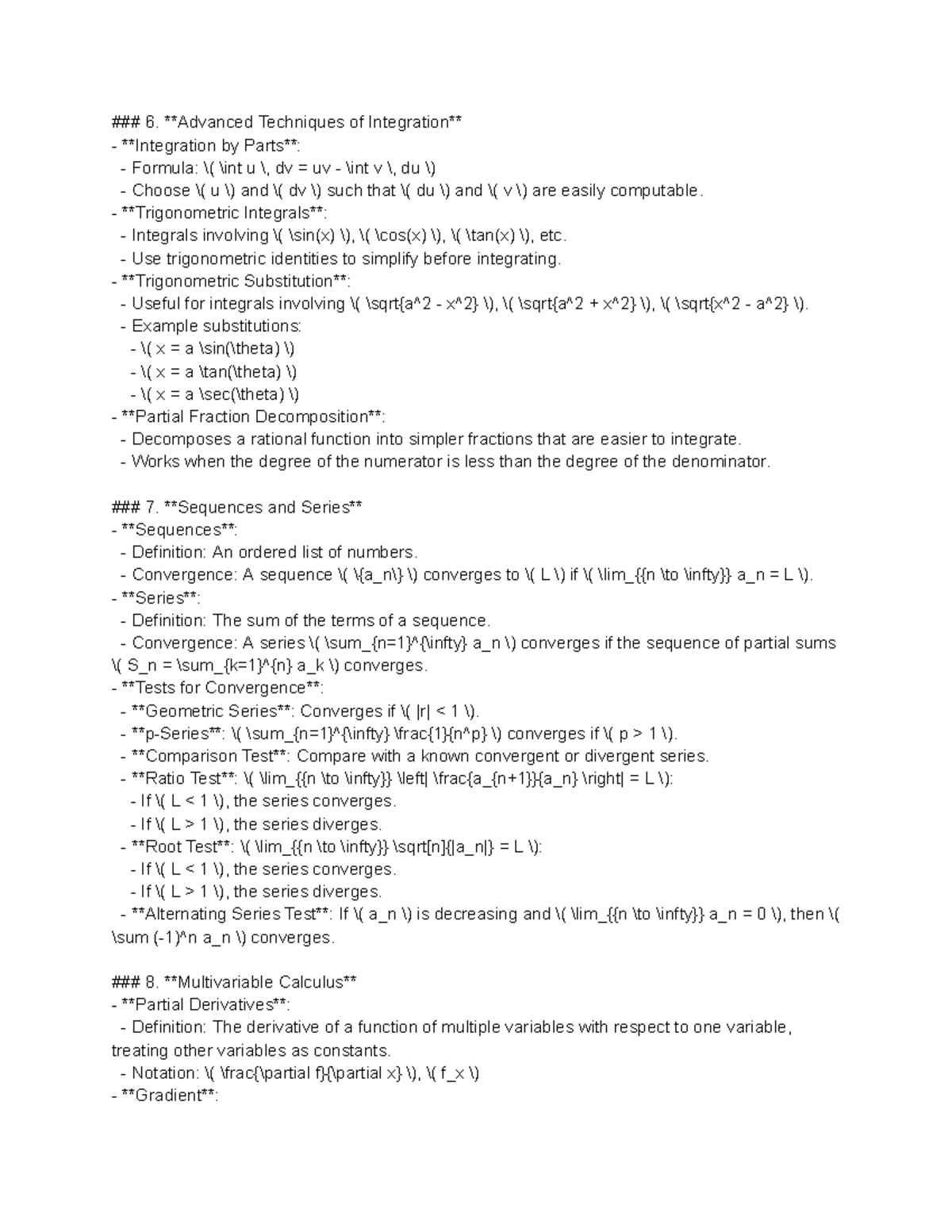 AP Calculus AB Advanced placement notes for high school 10th and 12th ...
