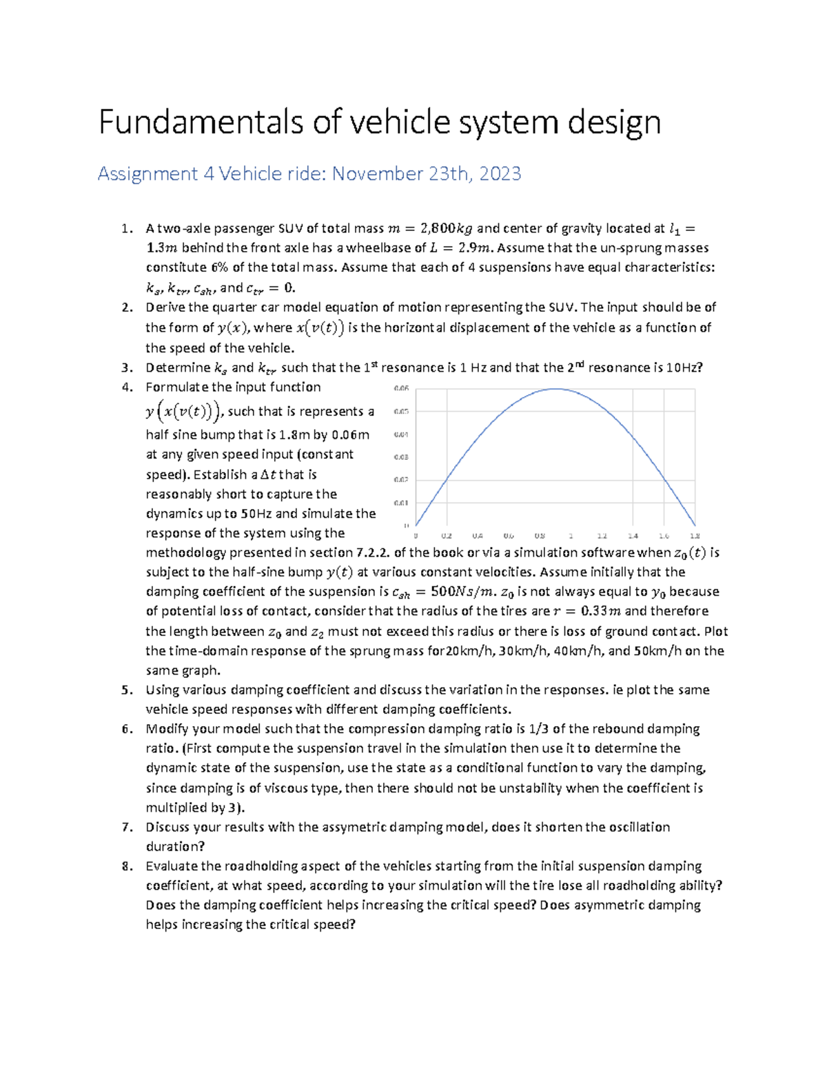 MECH447 Fall 2023 Assignment 4 - Fundamentals of vehicle system design ...