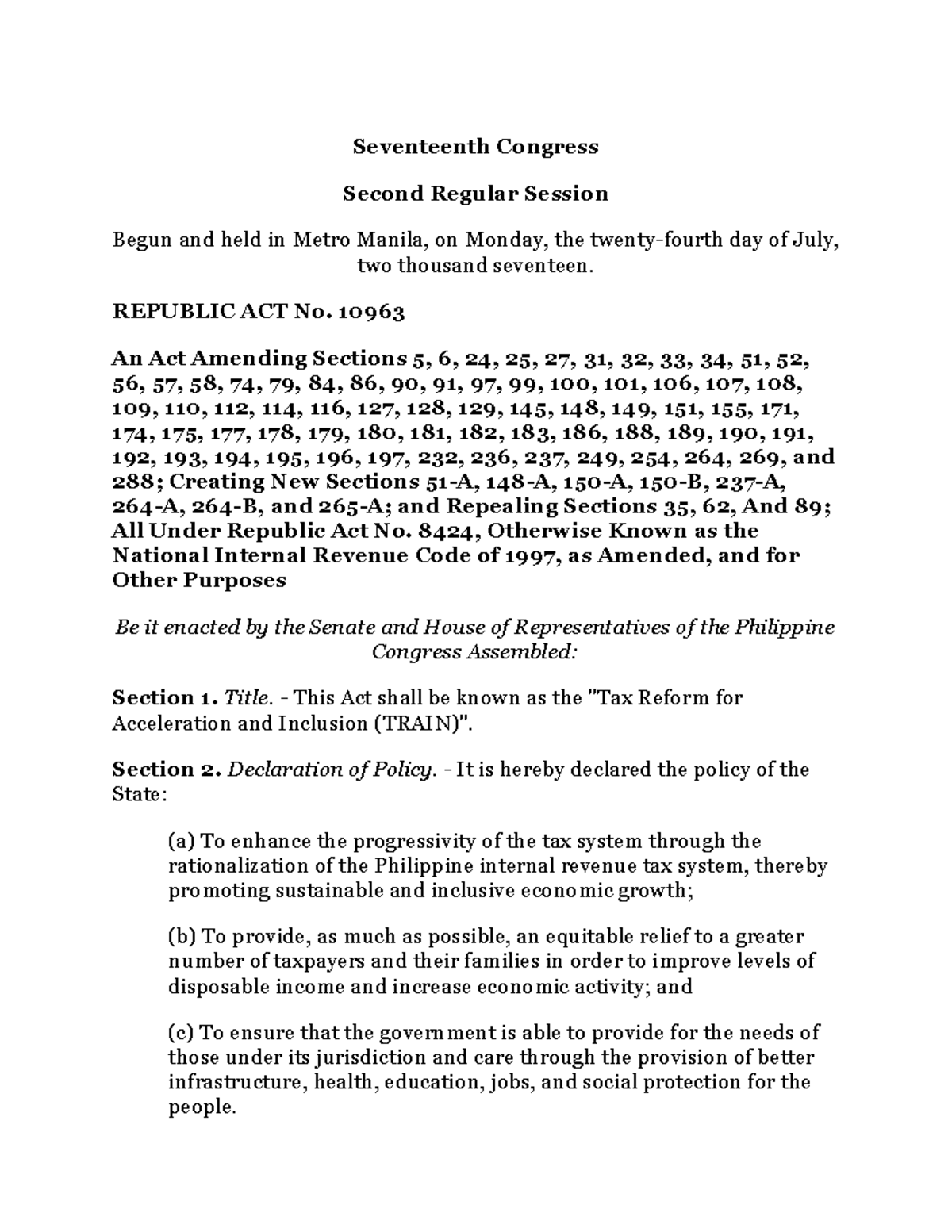 RA-10963 - RA-10963.docx - Seventeenth Congress Second Regular Session ...